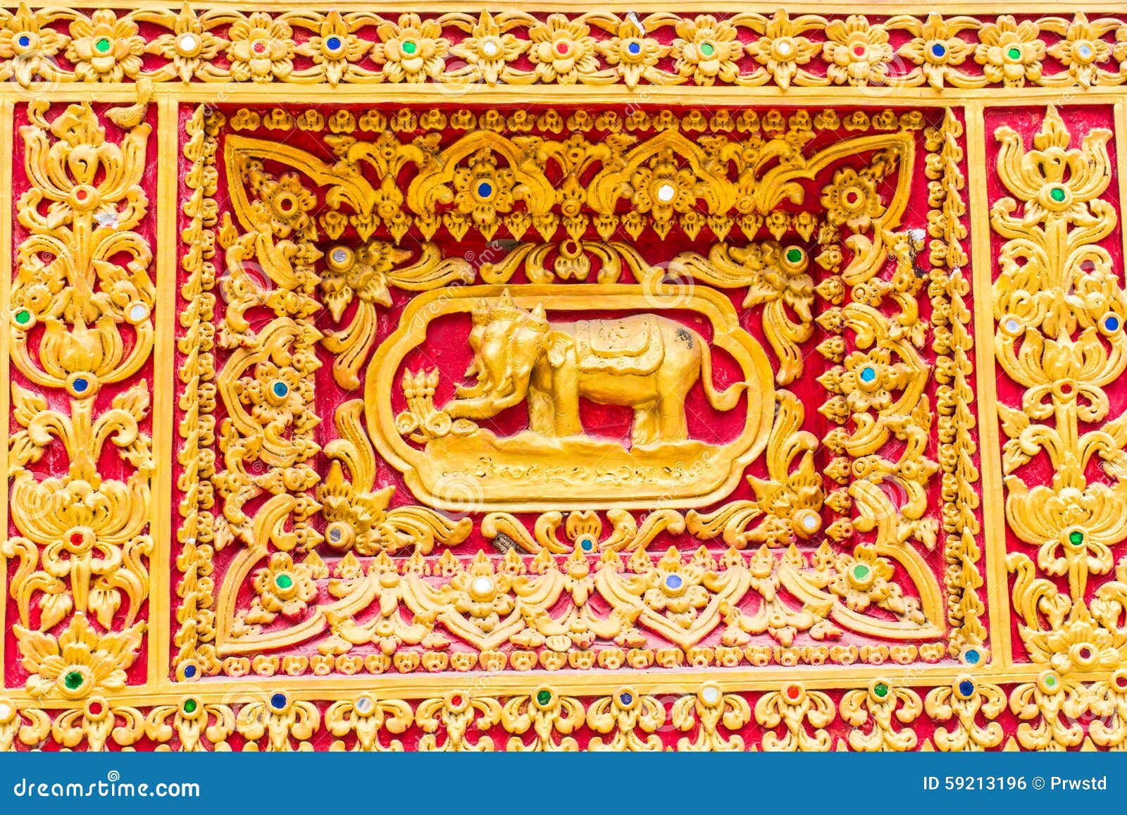 Airavata Wall Sculpture in Thai Temple Stock Photo - Image of himmapan ...