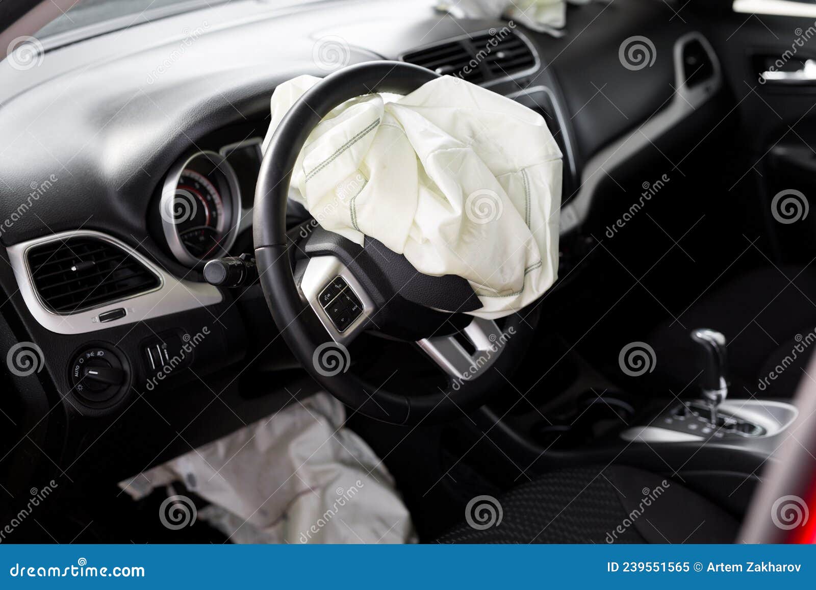 Airbag Exploded at a Car Accident. Car Crash. Stock Image - Image of ...