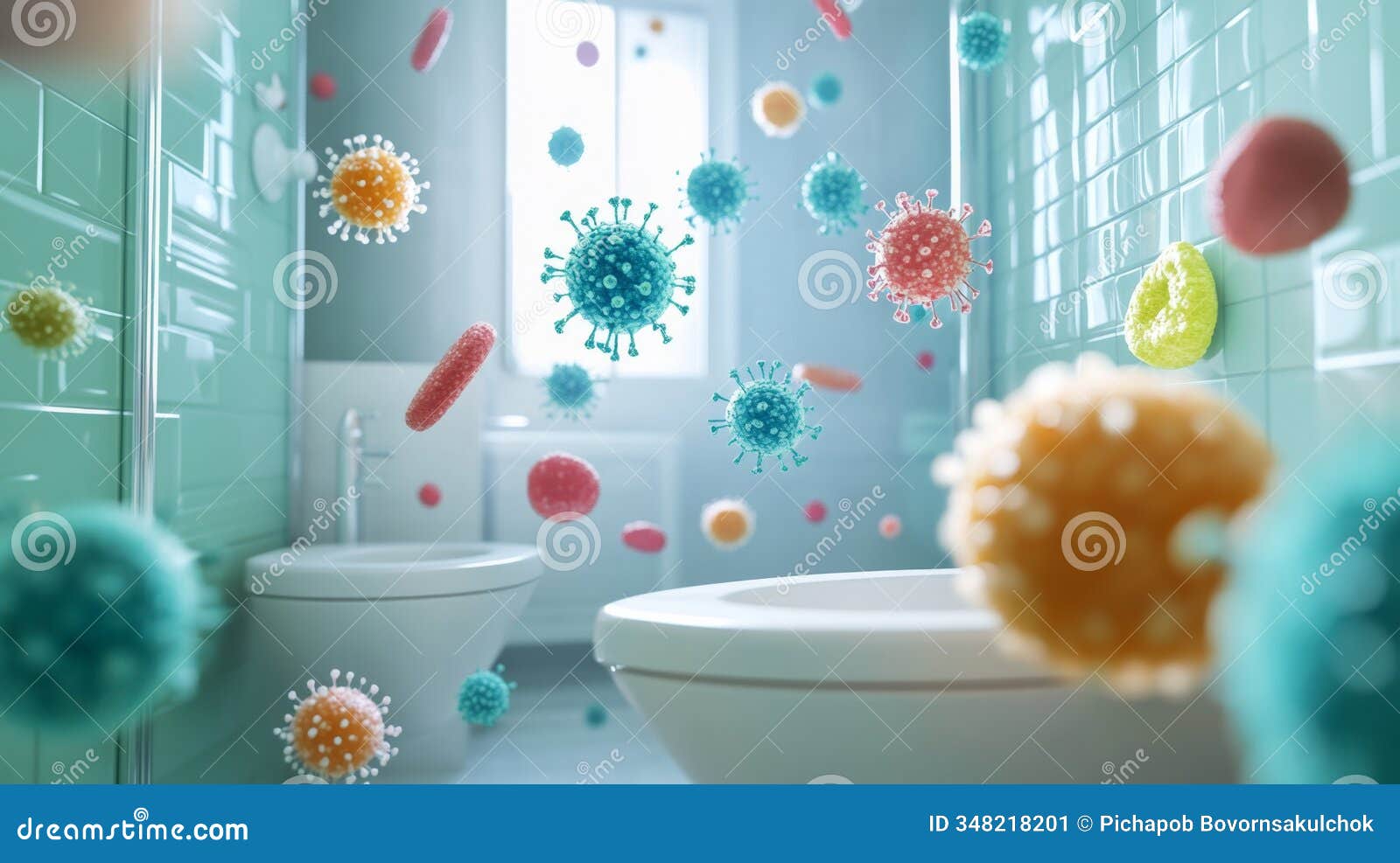 Airborne Germs in a Bathroom Environment with Vibrant Microorganisms ...