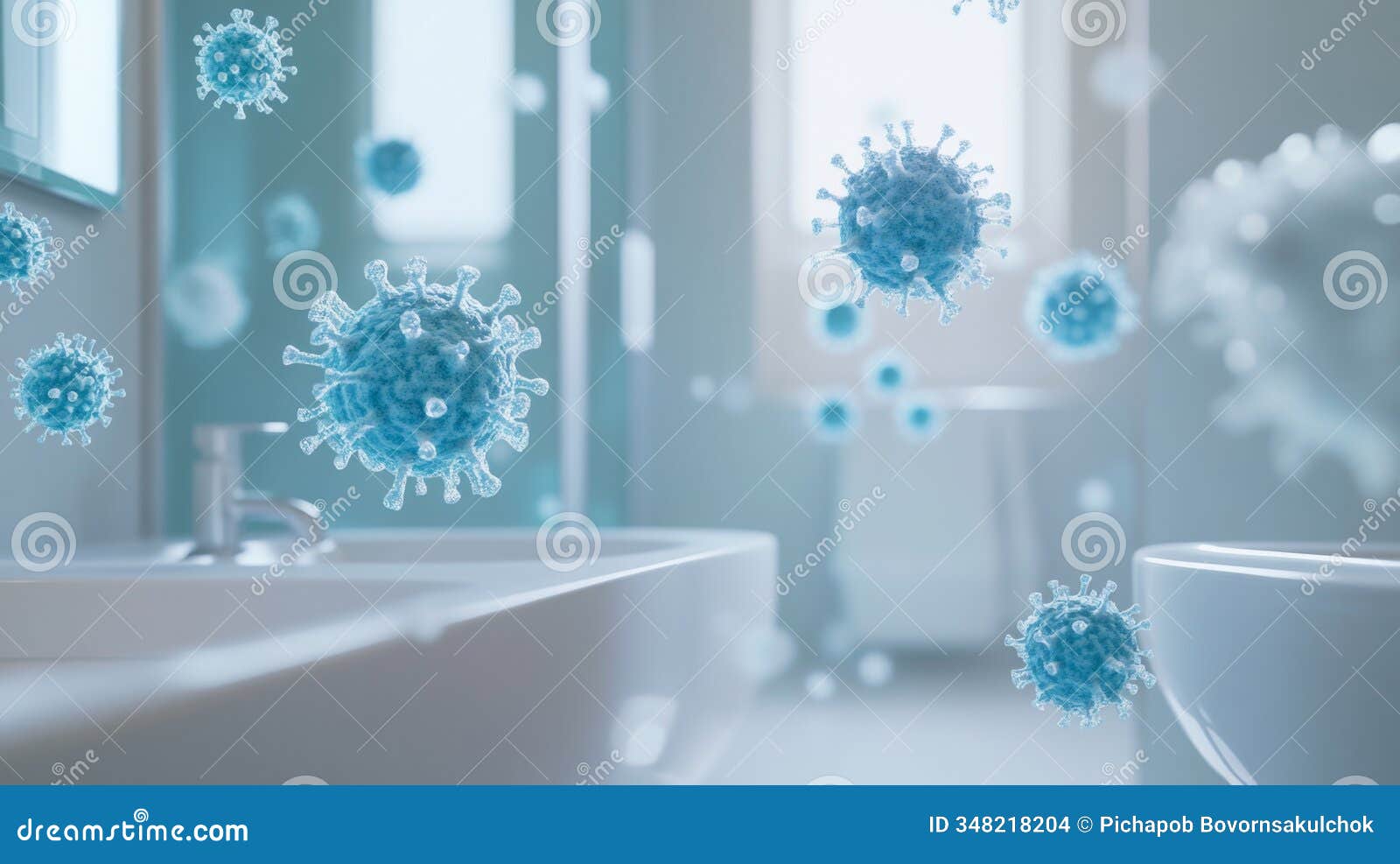 Airborne Germs in Bathroom Environment with Visualization Effects Stock ...