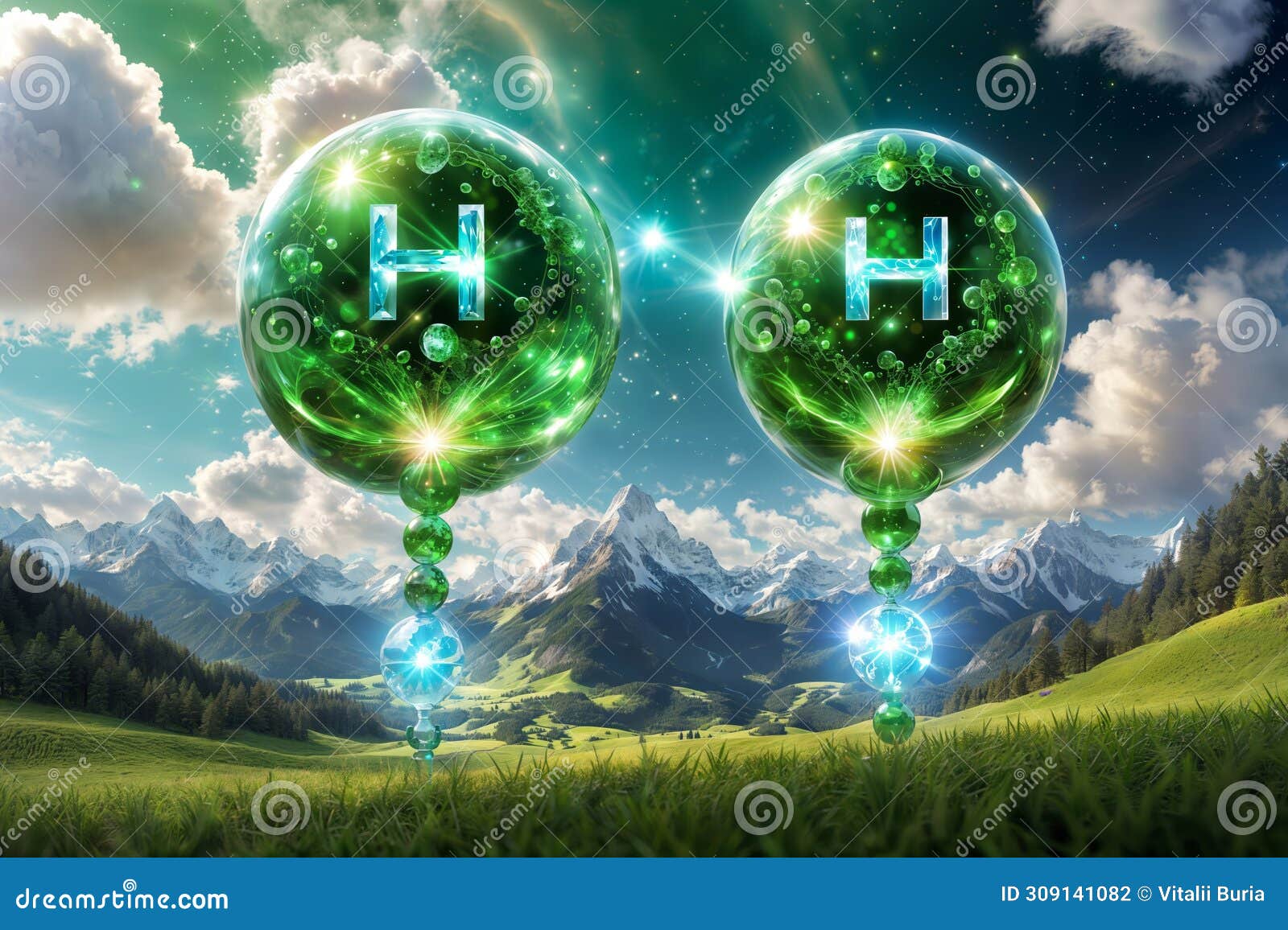 Airborne Hydrogen: Balloons and Molecules in Sky Setting, Generative Ai ...