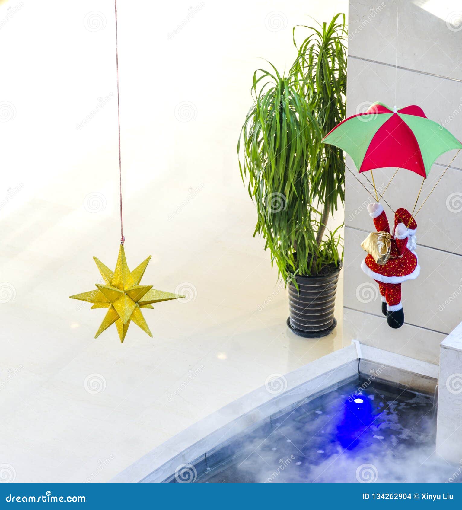 Airborne Santa Claus stock photo. Image of golden, goblets - 134262904