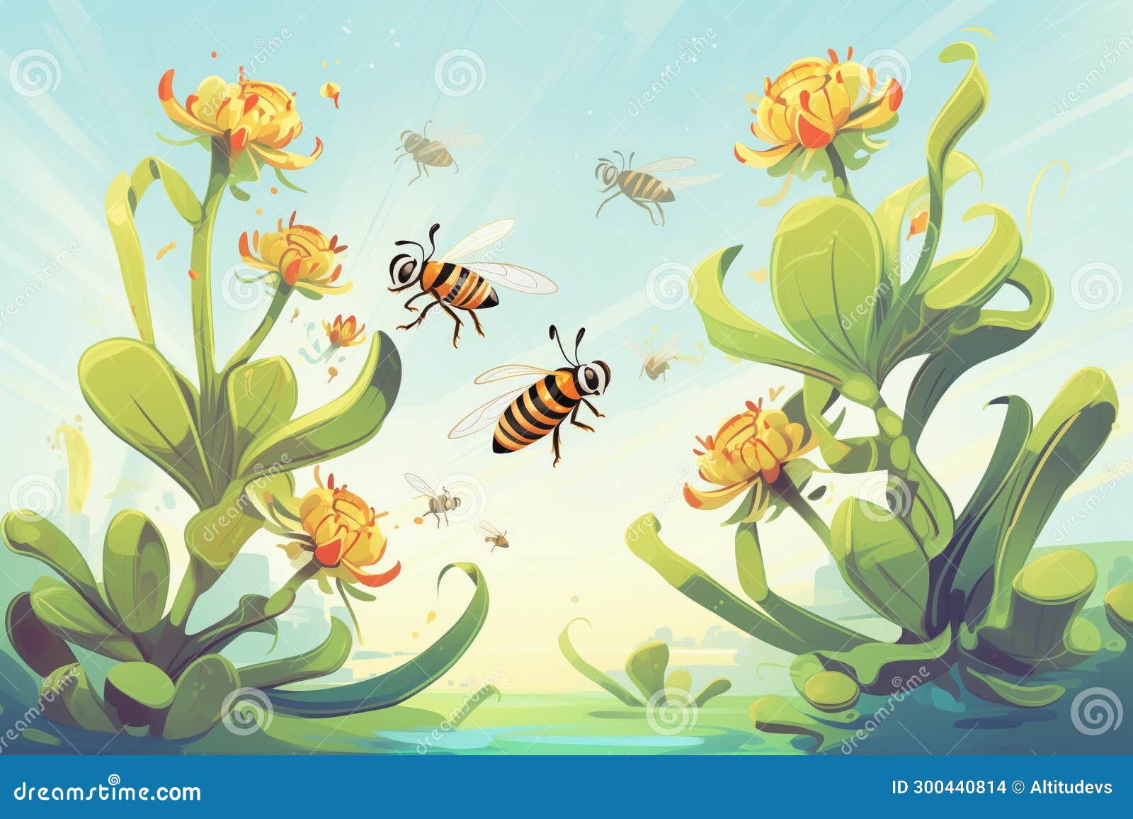 Airborne Succulent Plants with Bees Buzzing Around Stock Photo - Image ...