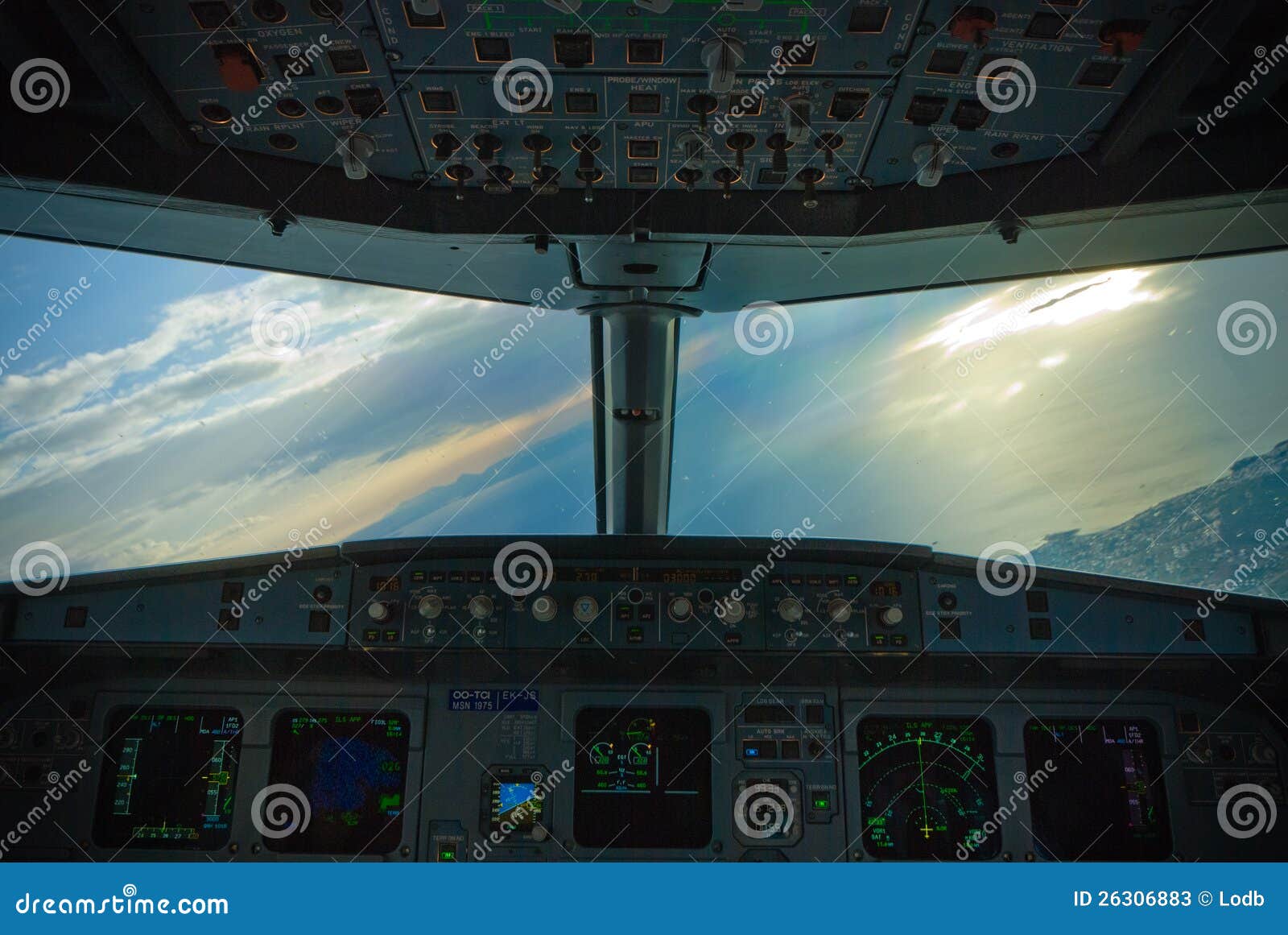 Airbus 320 cockpit view stock image. Image of technology - 26306883