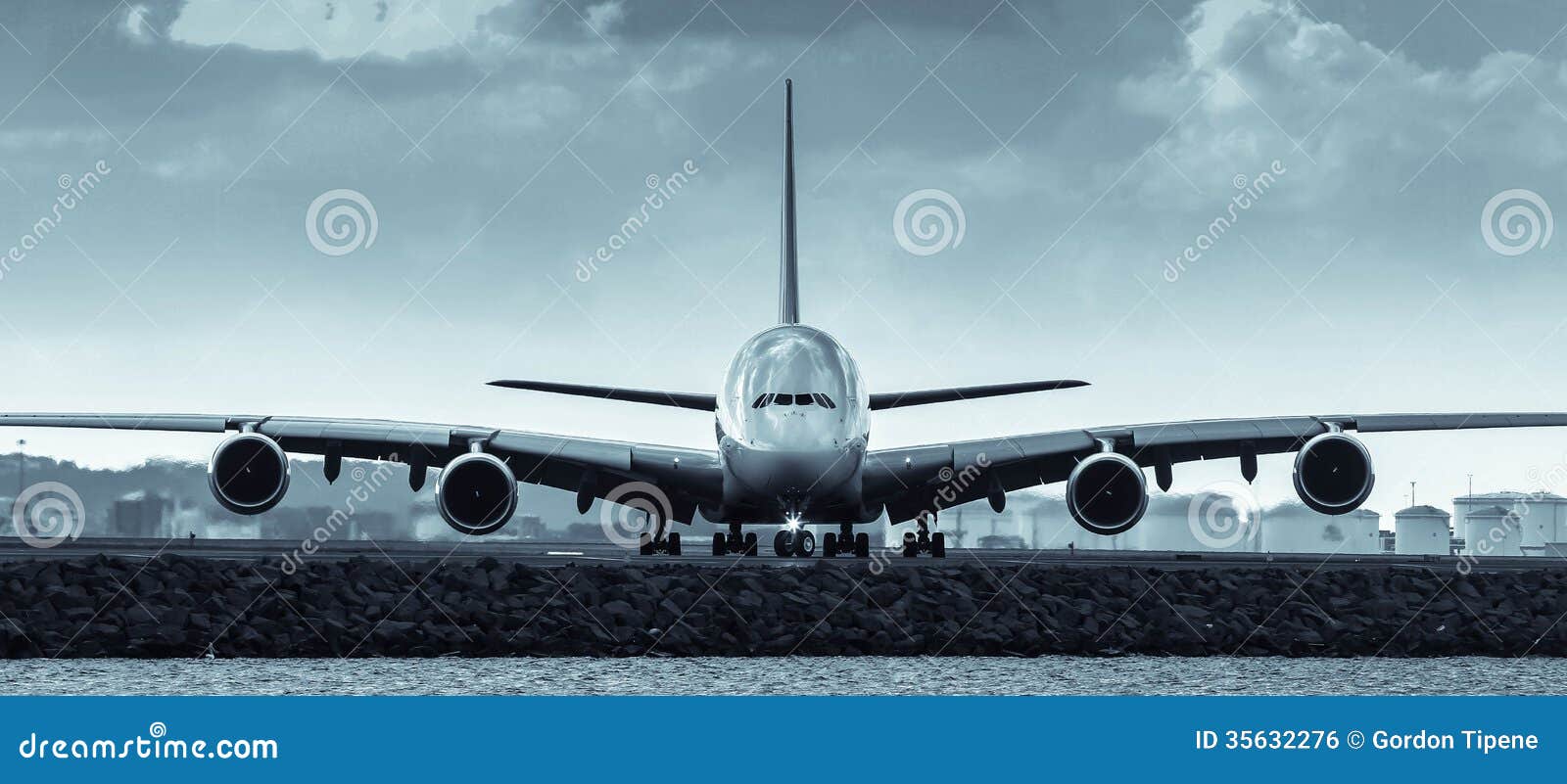 Airbus A380 Jet Airliner - Front View Stock Photo - Image of black ...