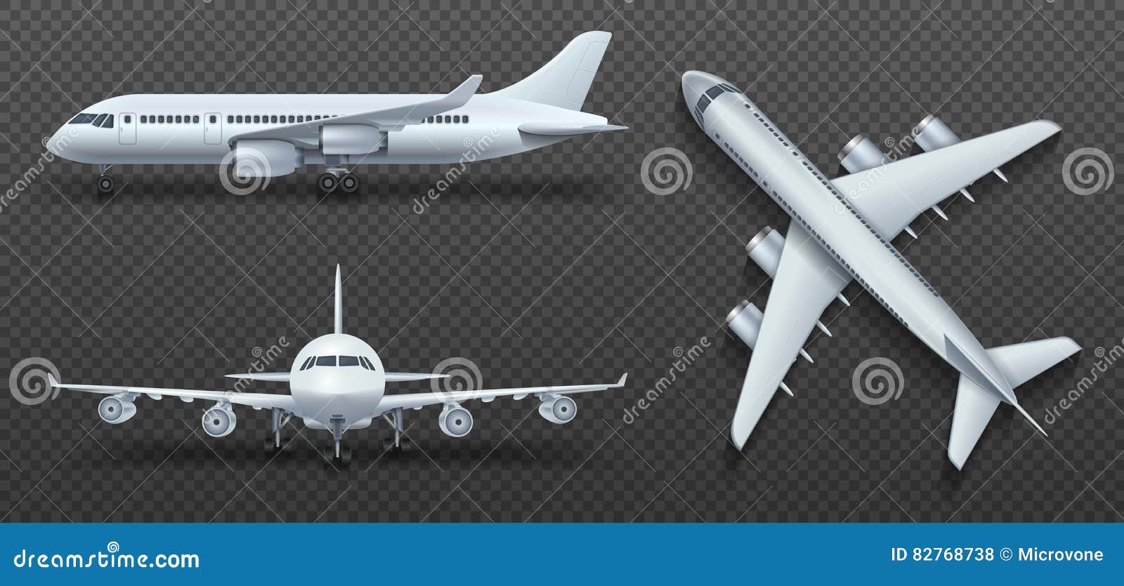 Aircraft Top View Icon Set. Set Of Black Silhouette Airplanes, Jets ...