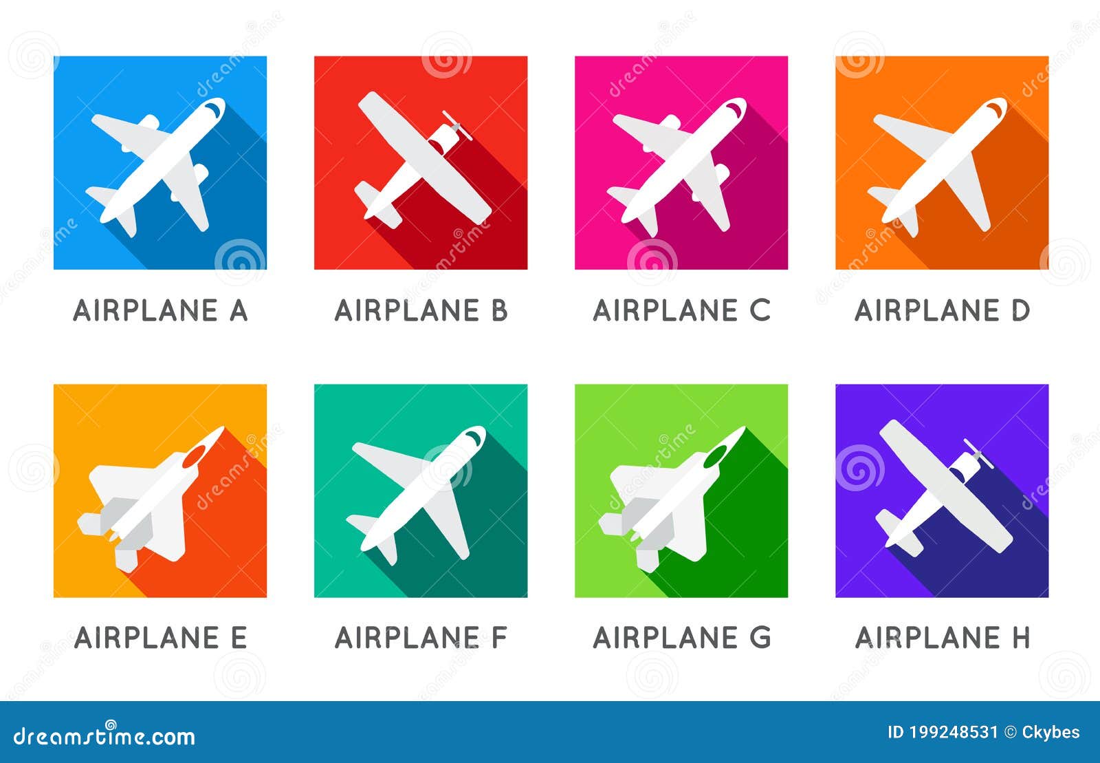 Aircraft or Airplane Flat Minimal Square Icons Set Collection Vector ...