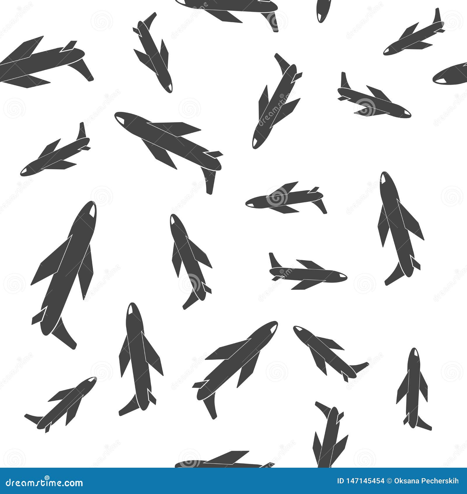 Aircraft or Airplane Vector Seamless Pattern on a White Background ...