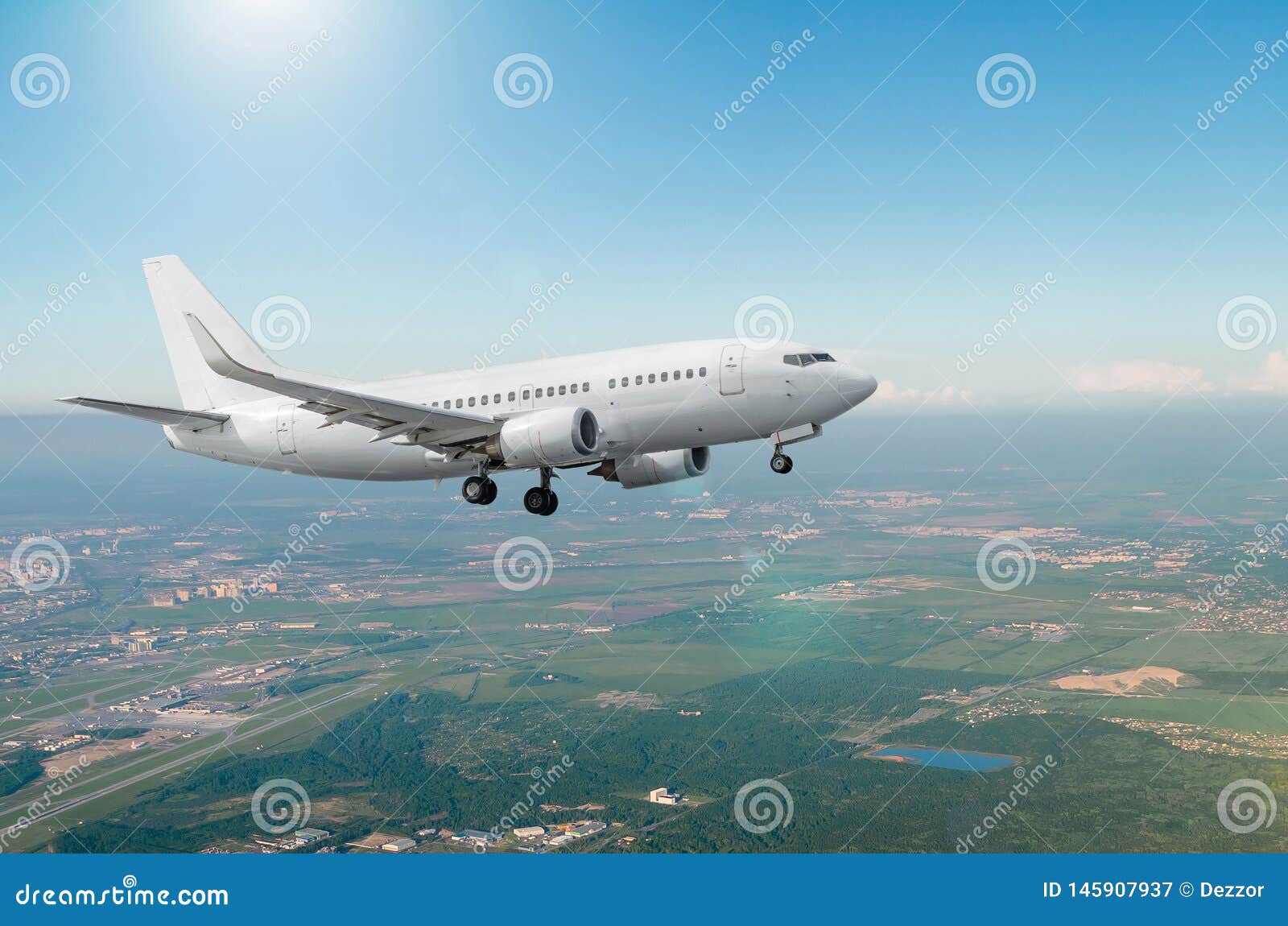 Aircraft Approach before Landing with Landing Gear Stock Image - Image ...