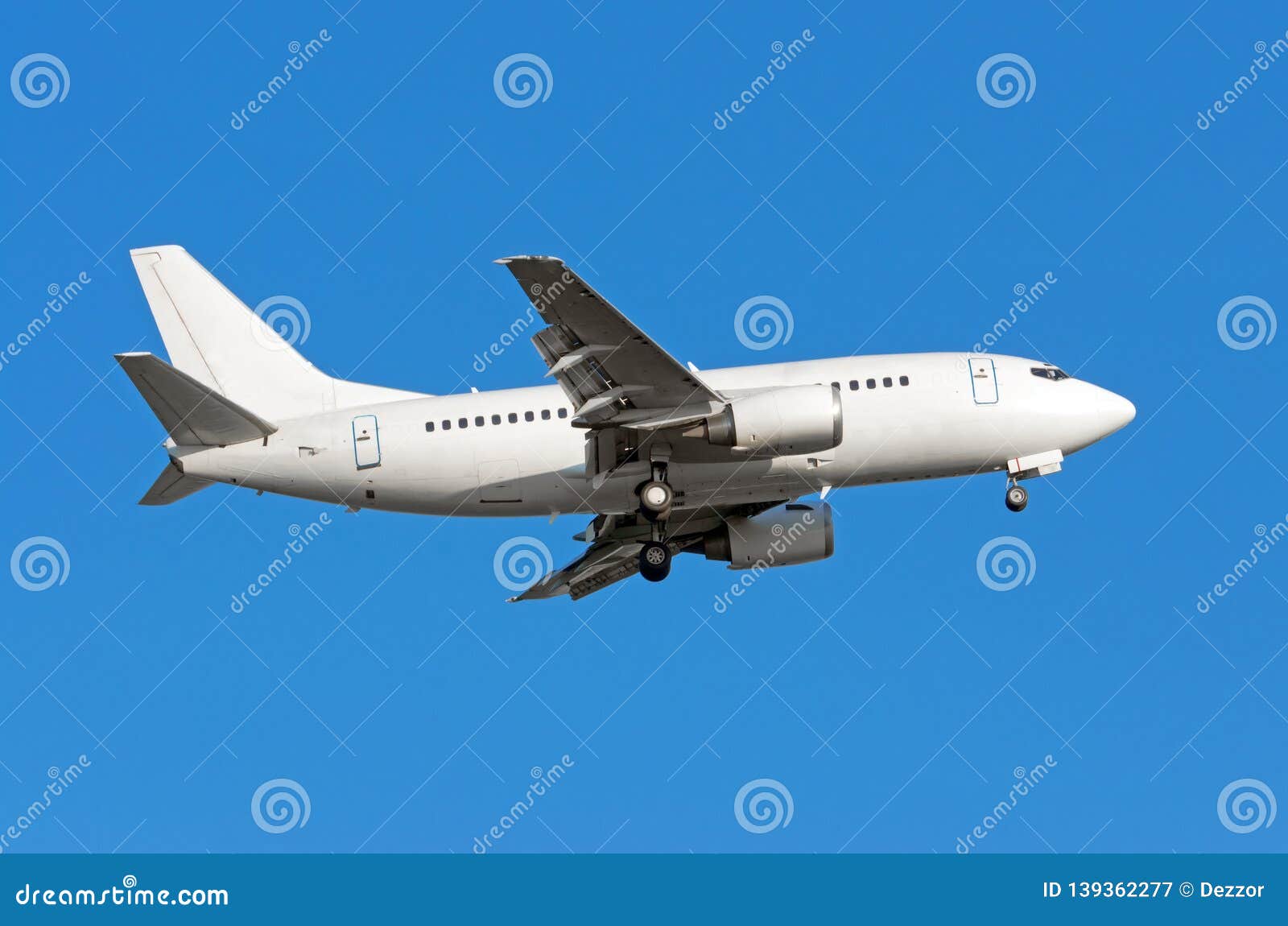Aircraft Approach before Landing with Landing Gear, Side View Stock ...