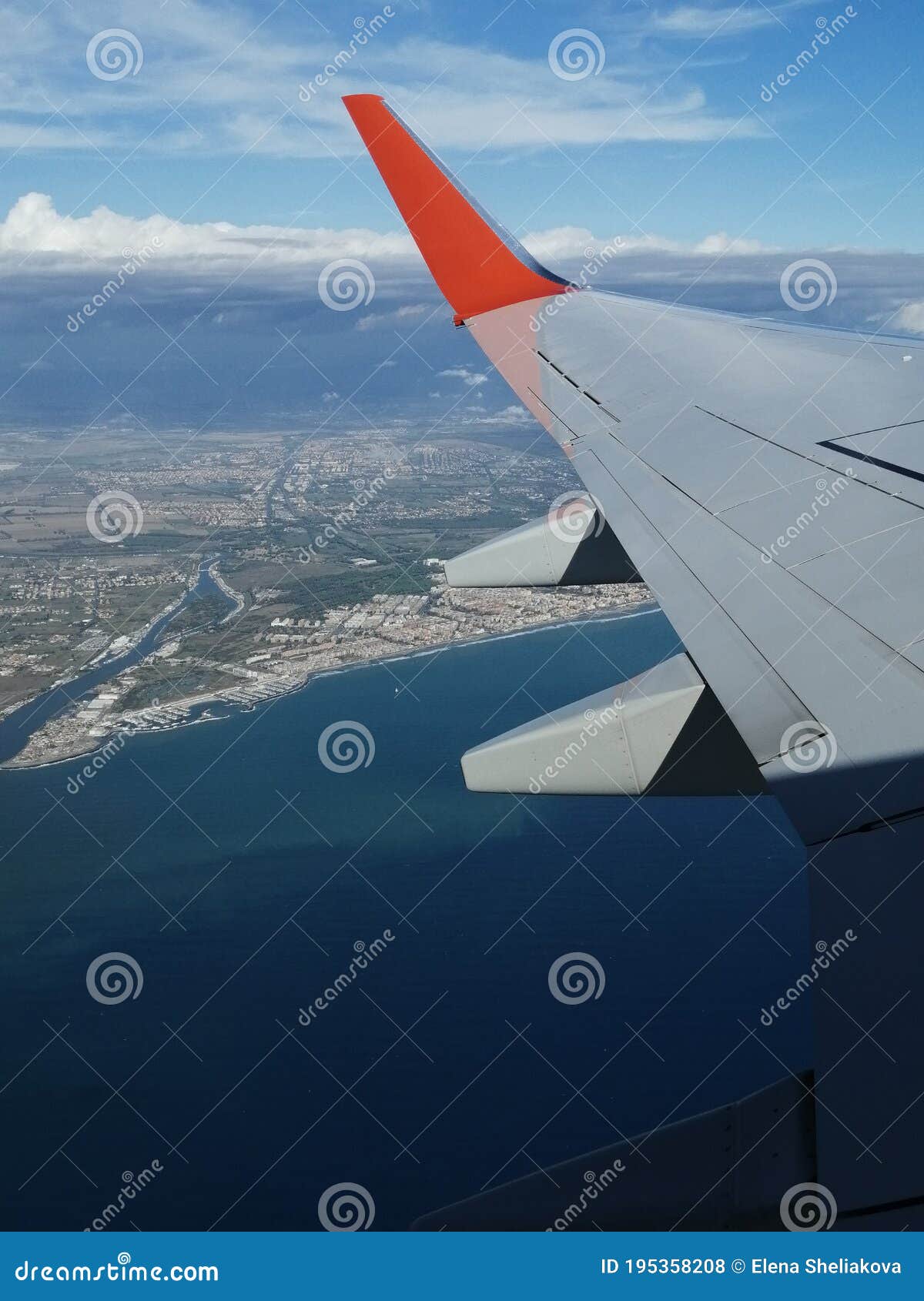 Red wing of airplane stock photo. Image of composition - 195358208