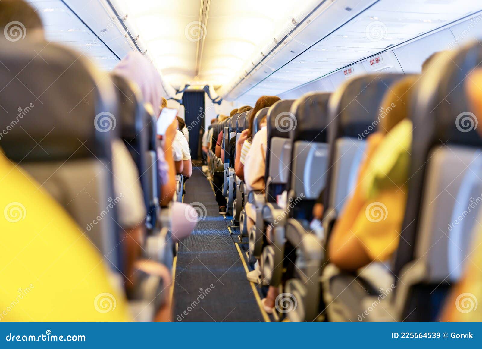 Aircraft Cabin with Passengers during the Flight Stock Image - Image of ...