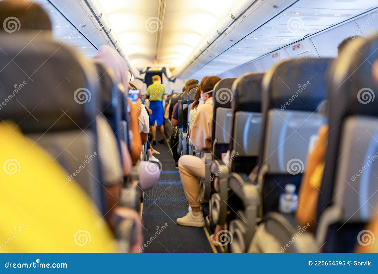 Aircraft Cabin with Passengers during the Flight Stock Image - Image of ...