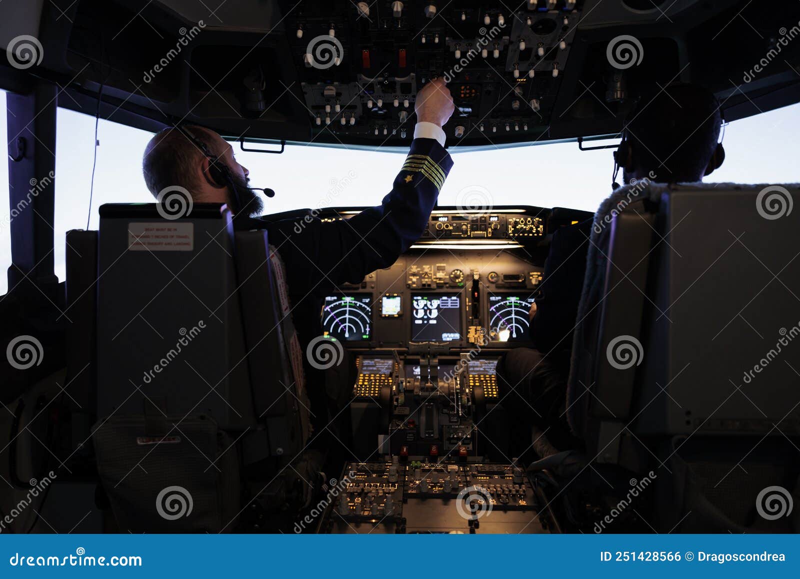 Aircraft Captain In Cockpit Command Taking Off With Airplane ...