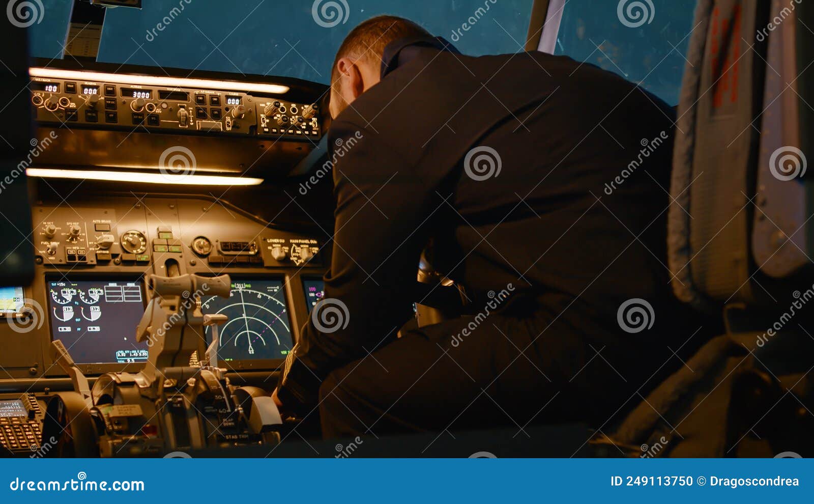 Aircraft Captain In Cockpit Command Taking Off With Airplane ...