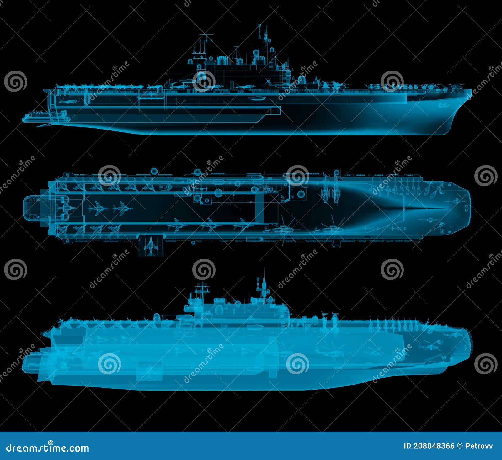 Aircraft Carrier Side and Top View in X-ray Stock Illustration ...
