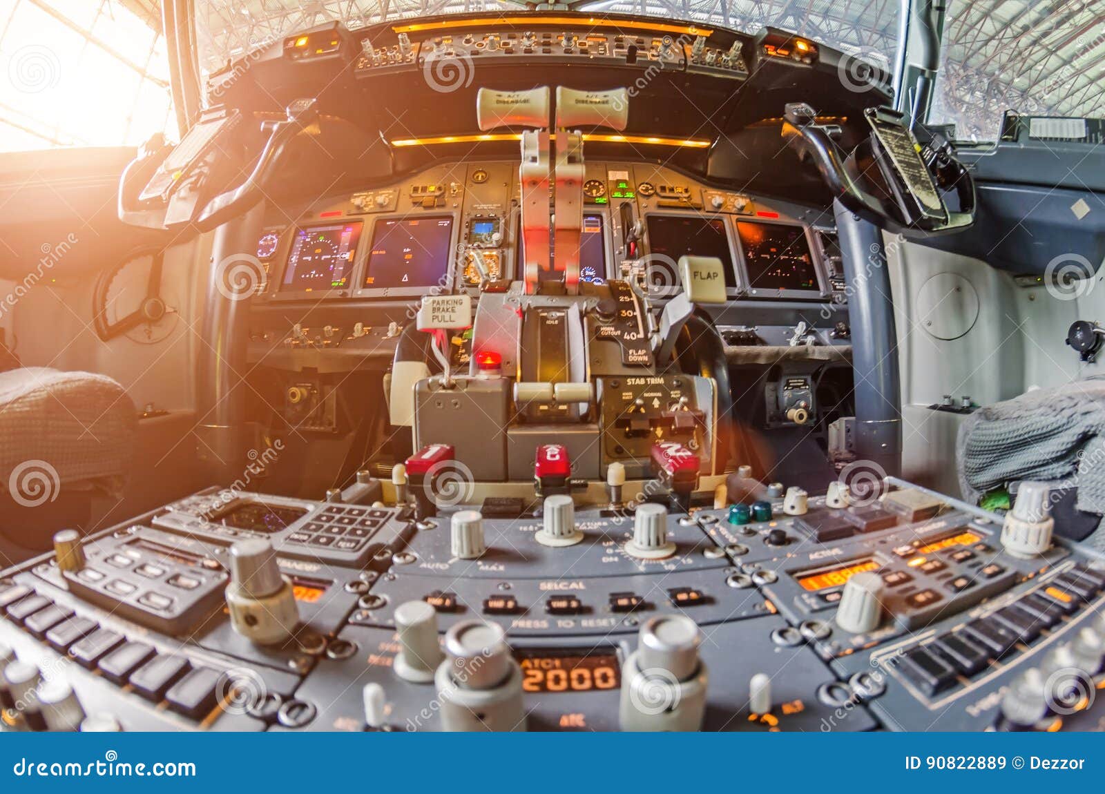 Aircraft Cockpit View on the Control Panel Stock Image - Image of gear ...