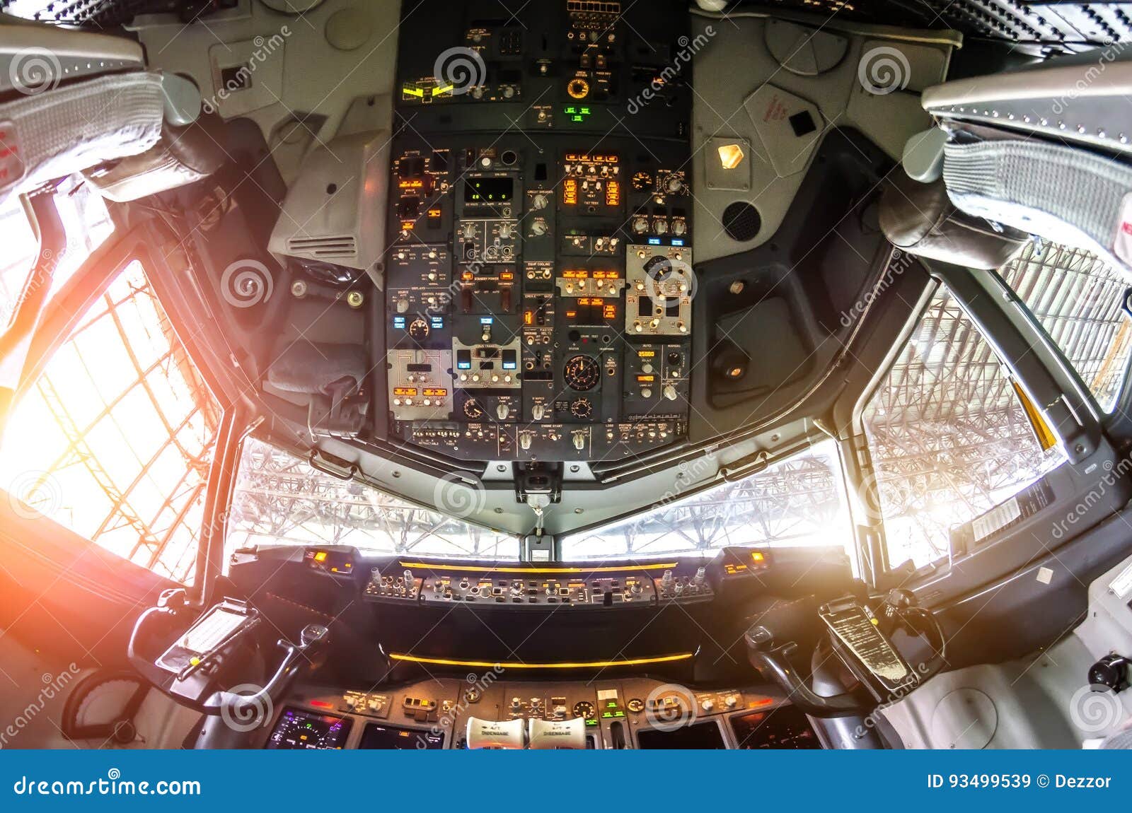 Aircraft Cockpit View on the Control Panel. Stock Image - Image of ...