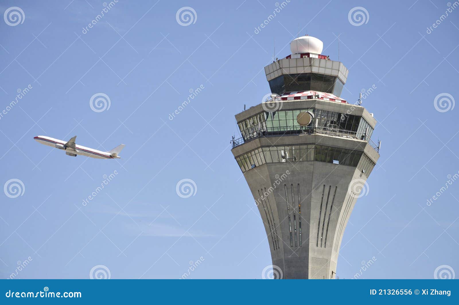 Aircraft and Control Tower stock photo. Image of airplane - 21326556