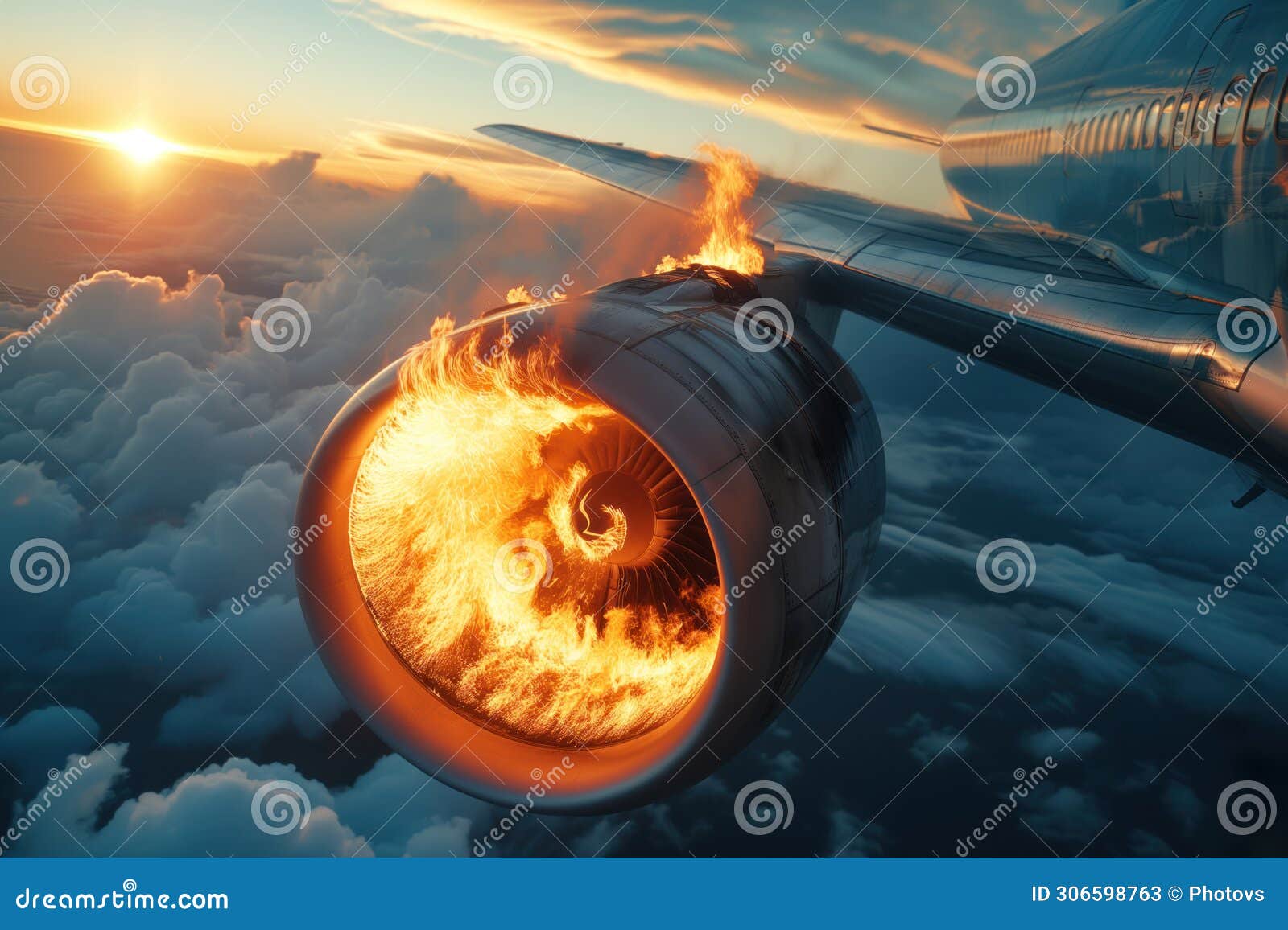 An Aircraft Engine Malfunctioned a Caught Fire while in Flight Stock ...