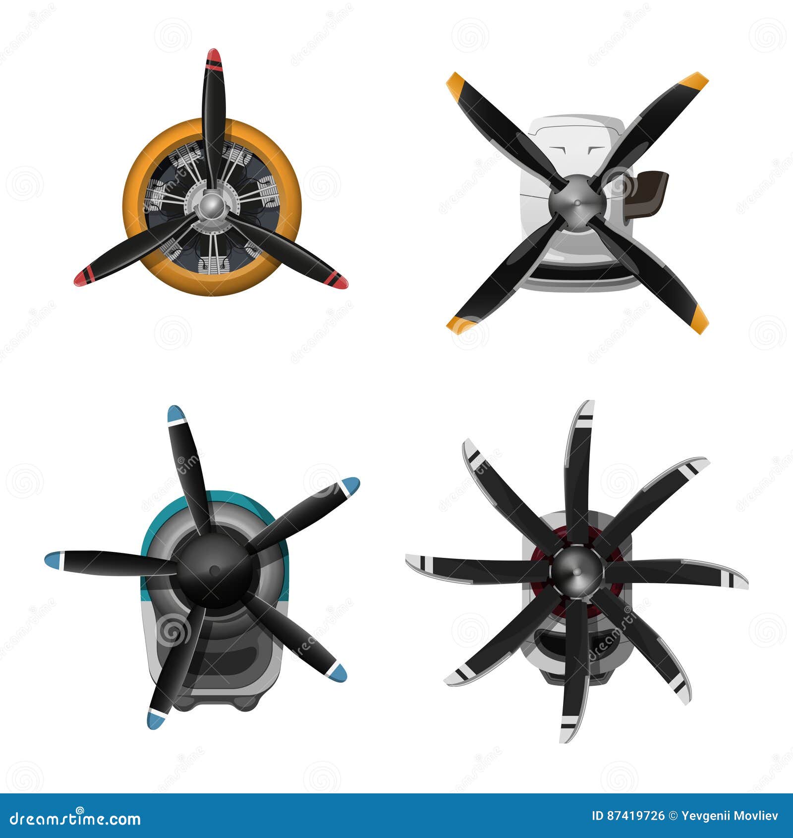 Aircraft Engine in Realistic Style. Motor with Propeller on White ...