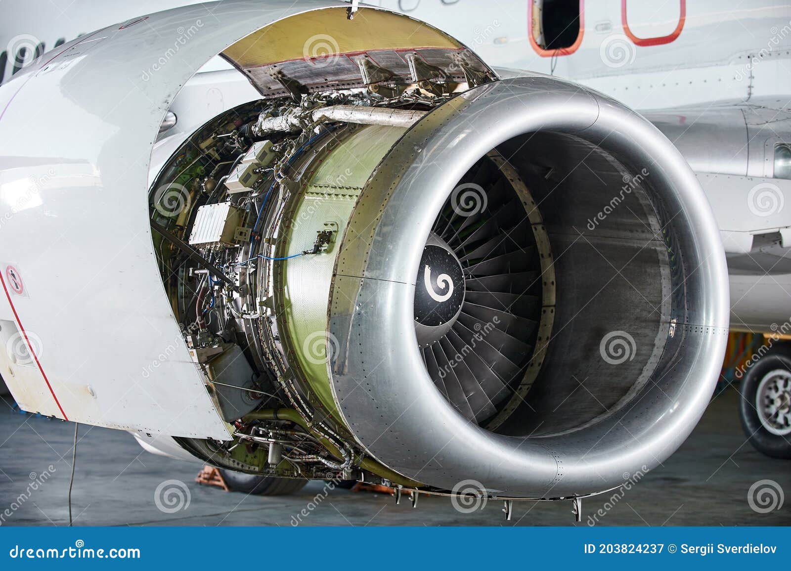 Aircraft Engine Servicing - Opened Panels of a Large Engine of Parked ...