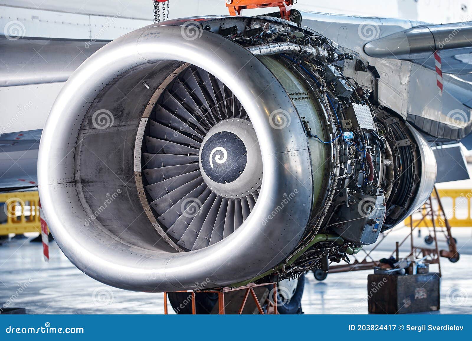Aircraft Engine Servicing - Opened Panels of a Large Engine of Parked ...