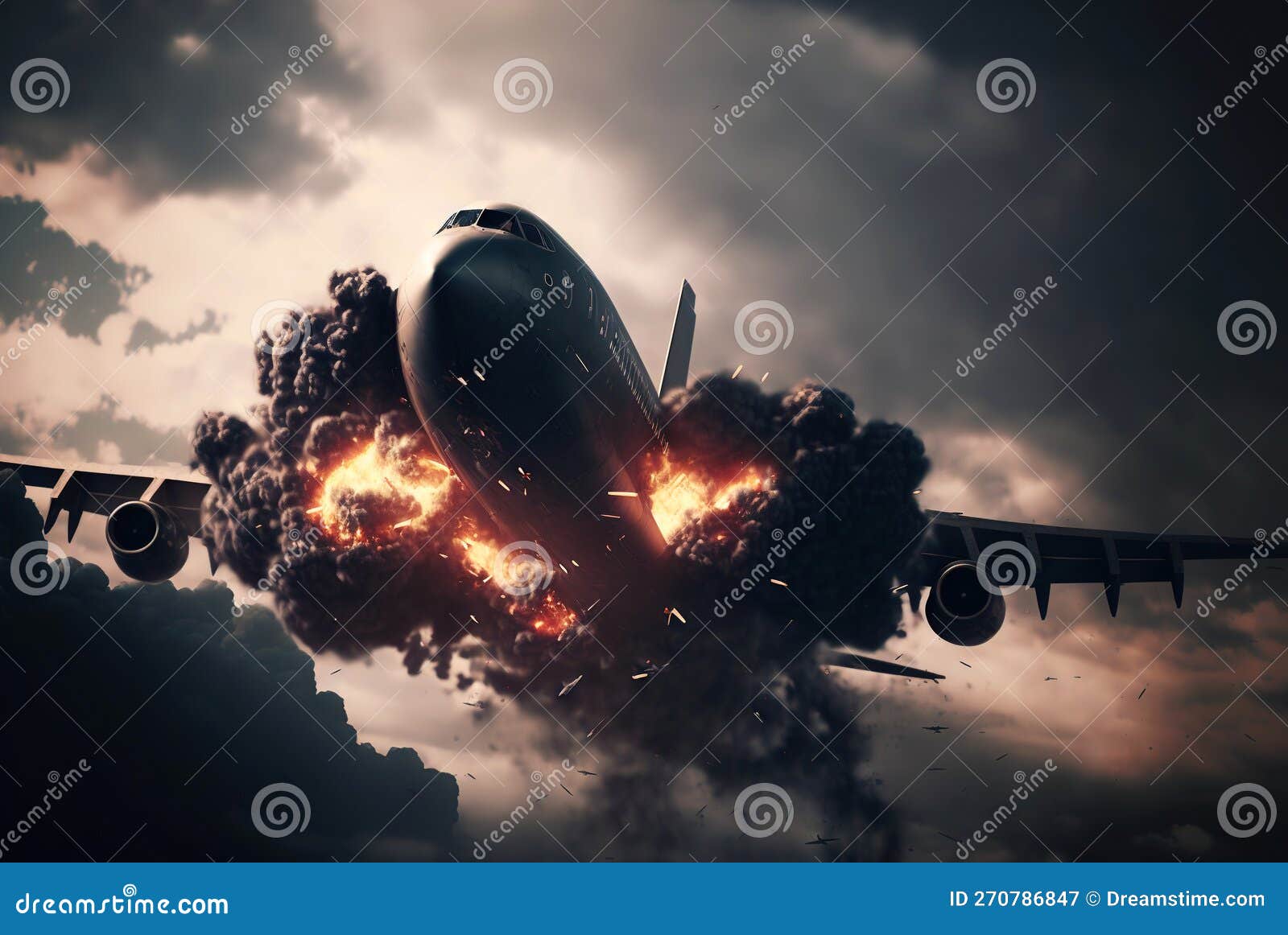 Aircraft Explosion during Flight. Airliner Catastrophe. Plane Accident ...