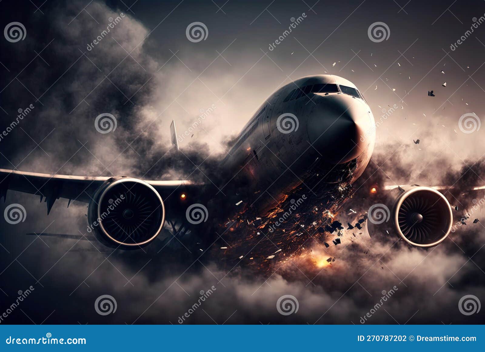 Aircraft Explosion during Flight. Airliner Catastrophe. Plane Accident ...