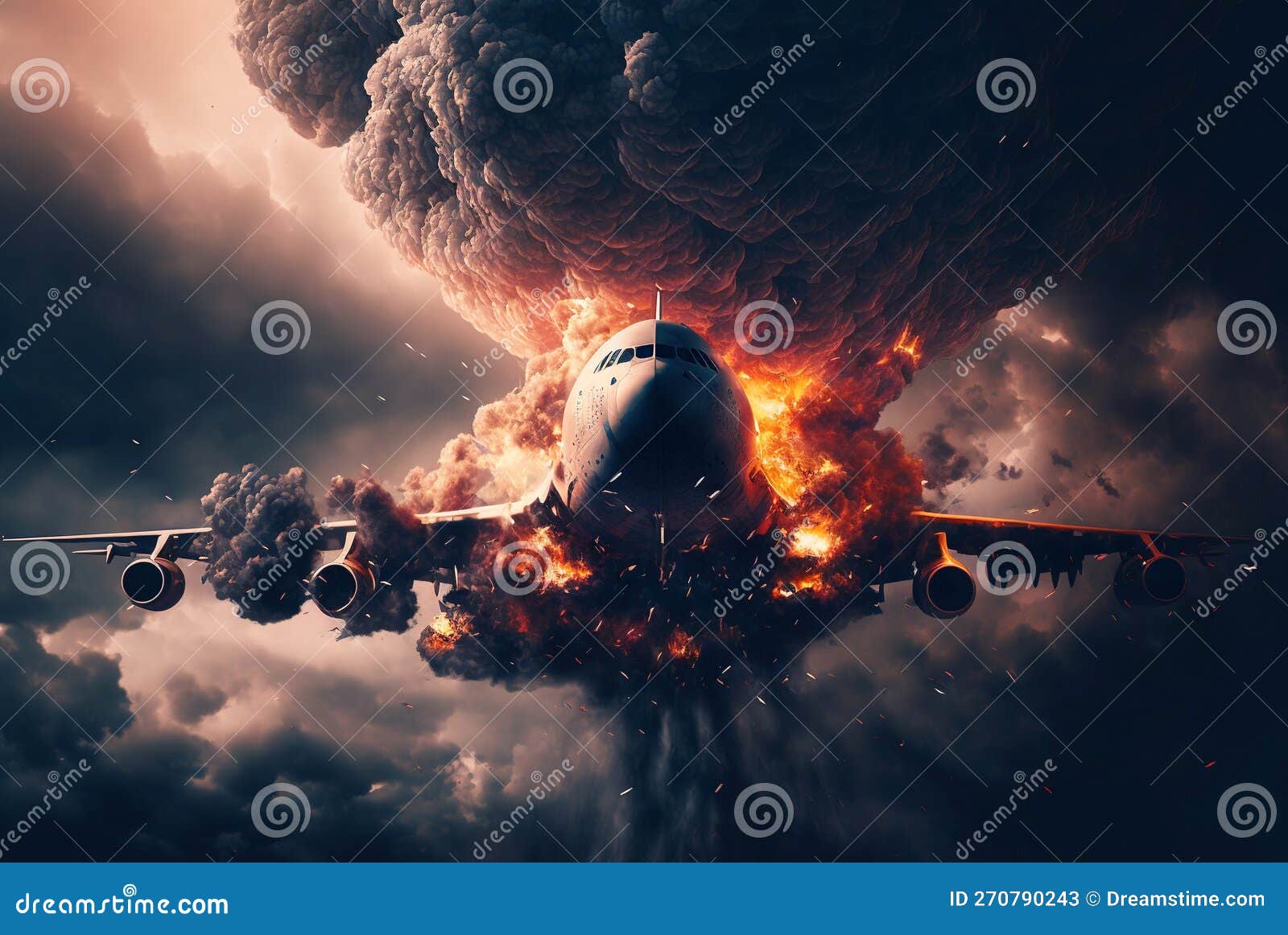 Aircraft Explosion during Flight. Airliner Catastrophe. Plane Accident ...