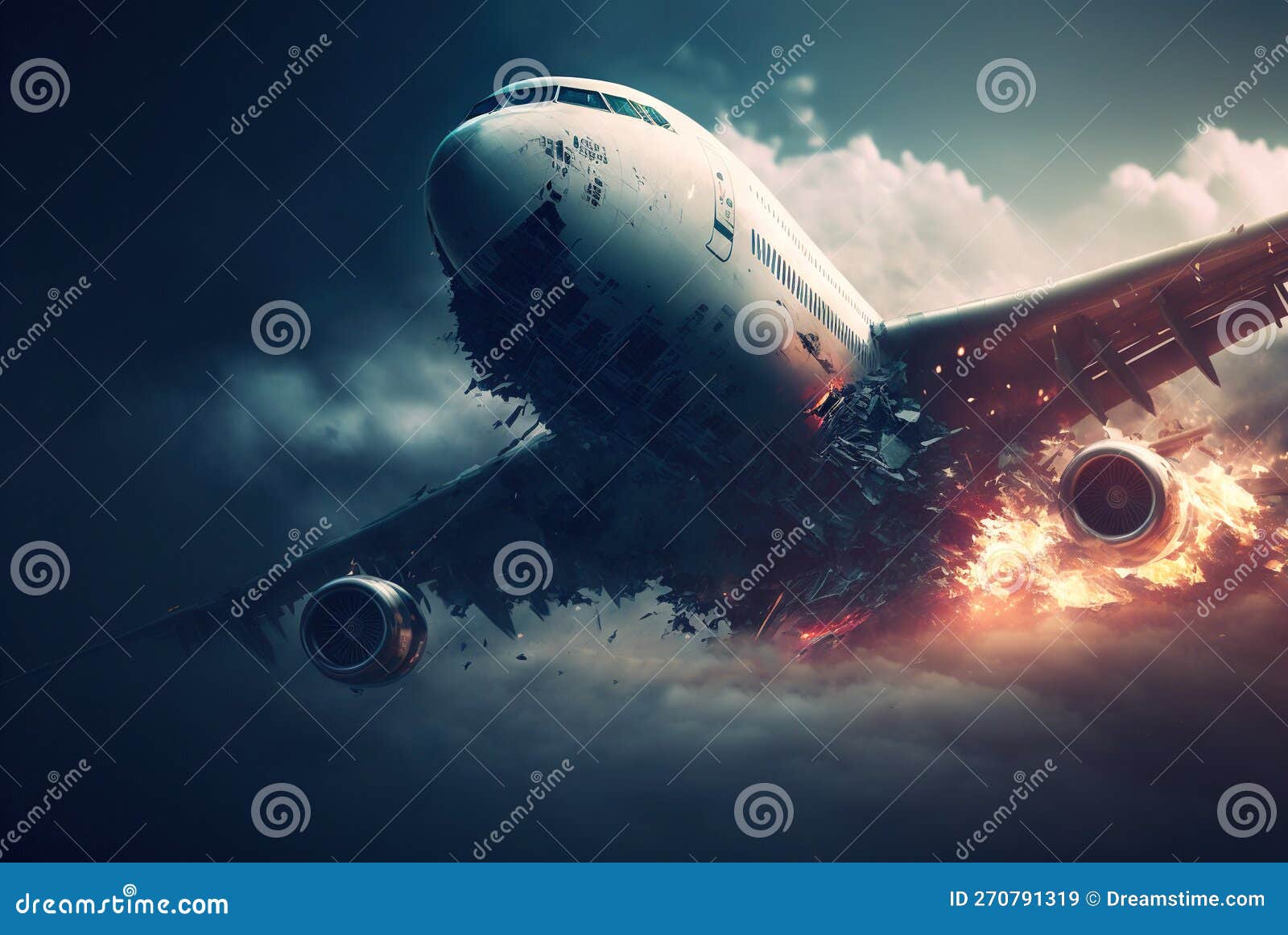 Aircraft Explosion during Flight. Airliner Catastrophe. Plane Accident ...