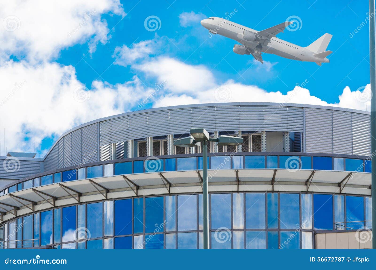 Aircraft Flies Over Office Building. Stock Image - Image of building ...