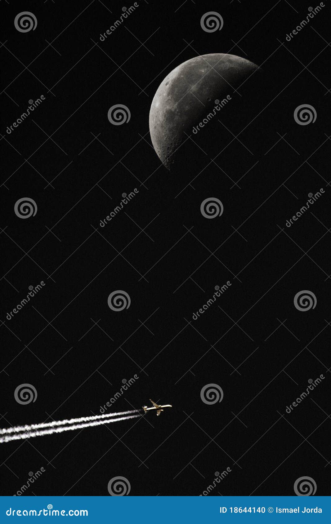 Aircraft in Flight with the Moon Stock Photo - Image of smoke, moon ...