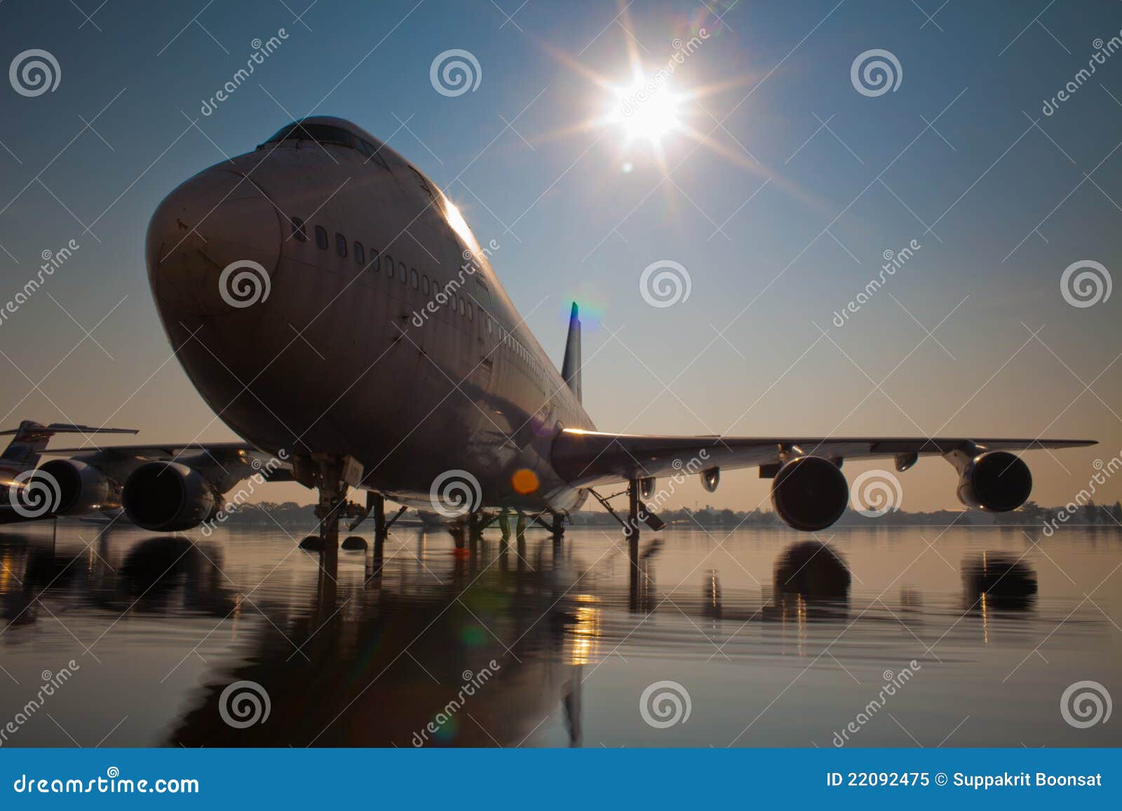 Aircraft on flooded runway stock image. Image of asia - 22092475