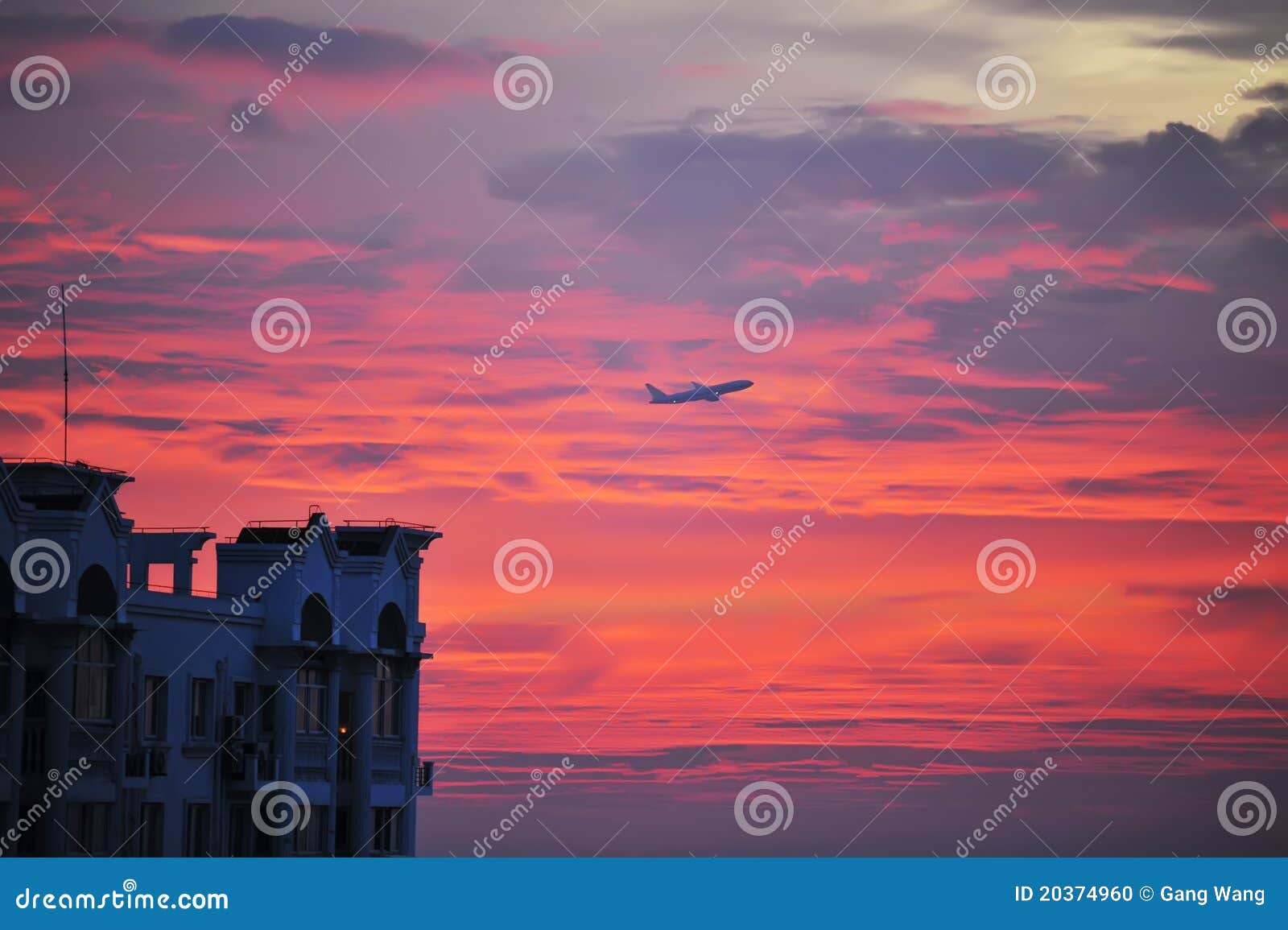 Aircraft Flying in Red Sunset Stock Photo - Image of sunset, scenery ...