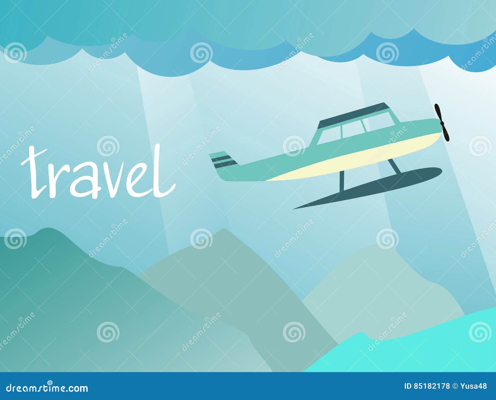 Aircraft Flying in the Sky Over the Mountains Stock Vector ...