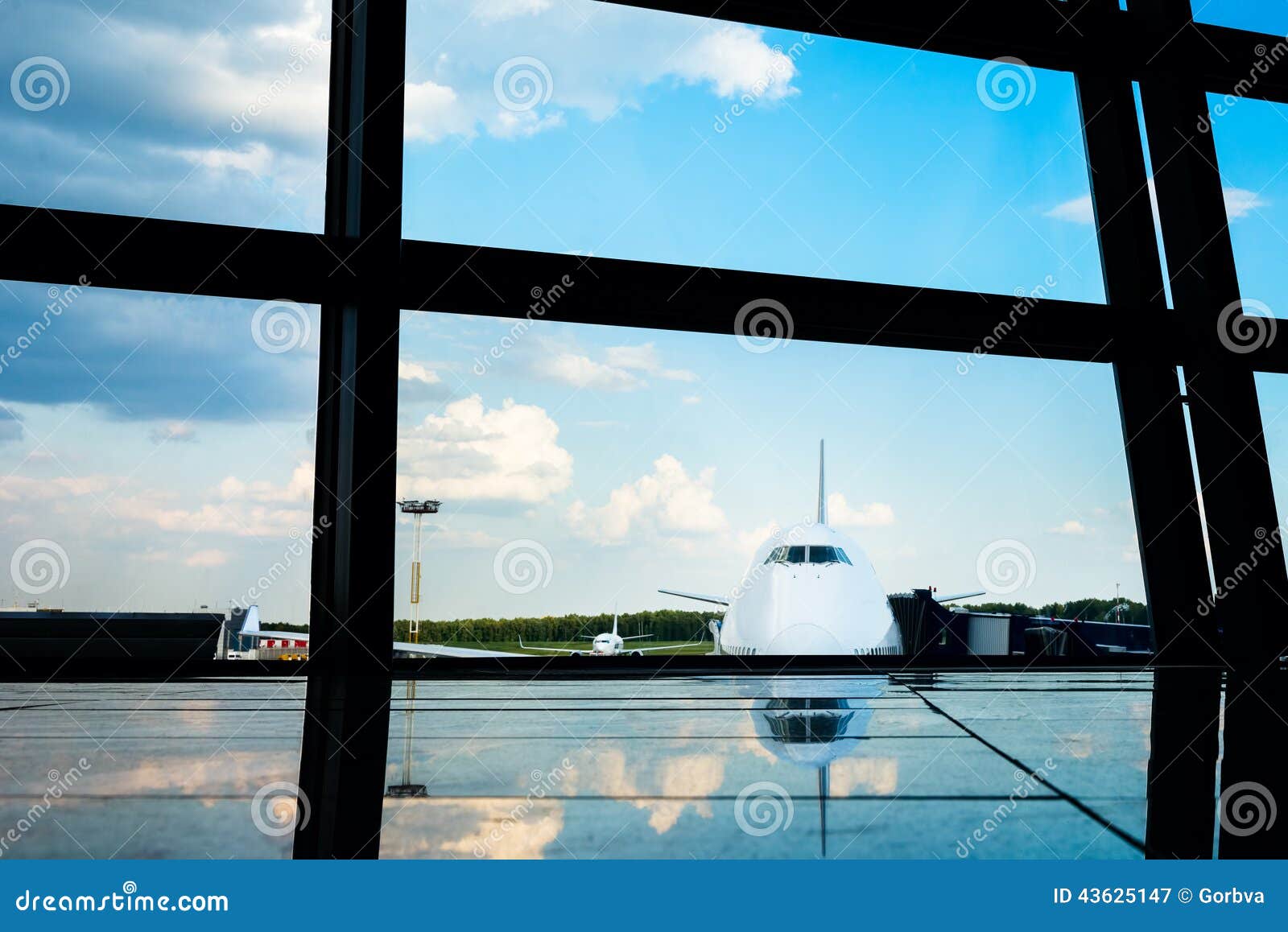 Aircraft Framed by Airport Windows Stock Image - Image of airplane ...