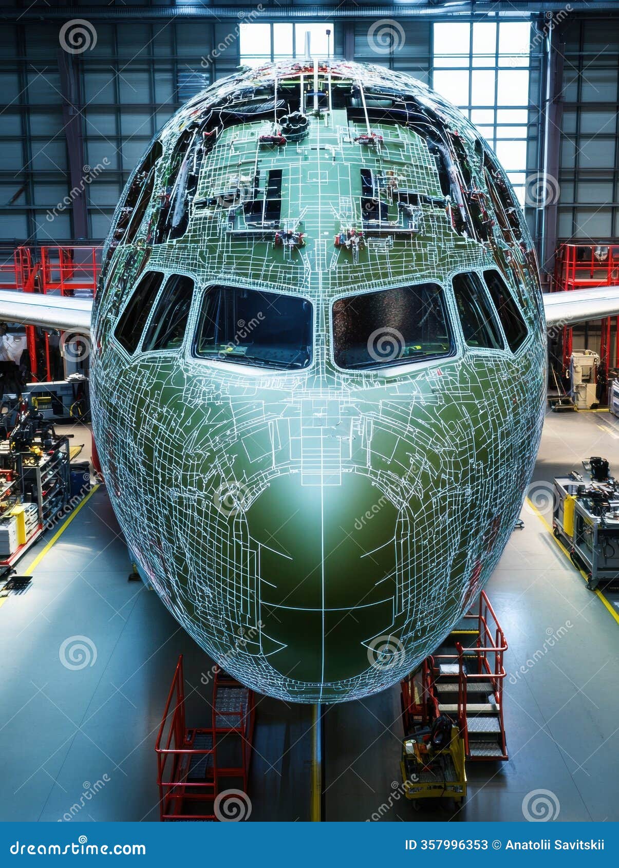 Detailed View of an Aircraft Fuselage Undergoing Construction in an ...