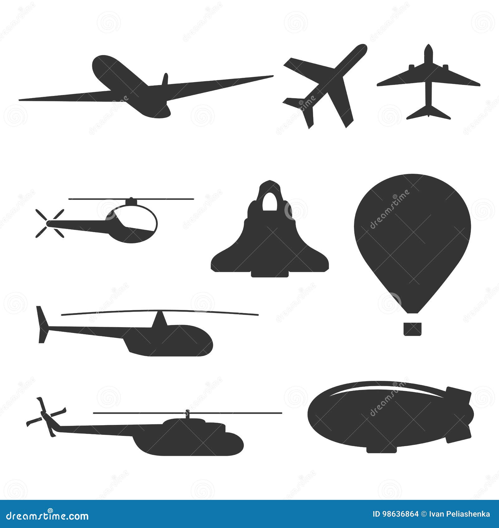 Aircraft icon set stock illustration. Illustration of aero - 98636864