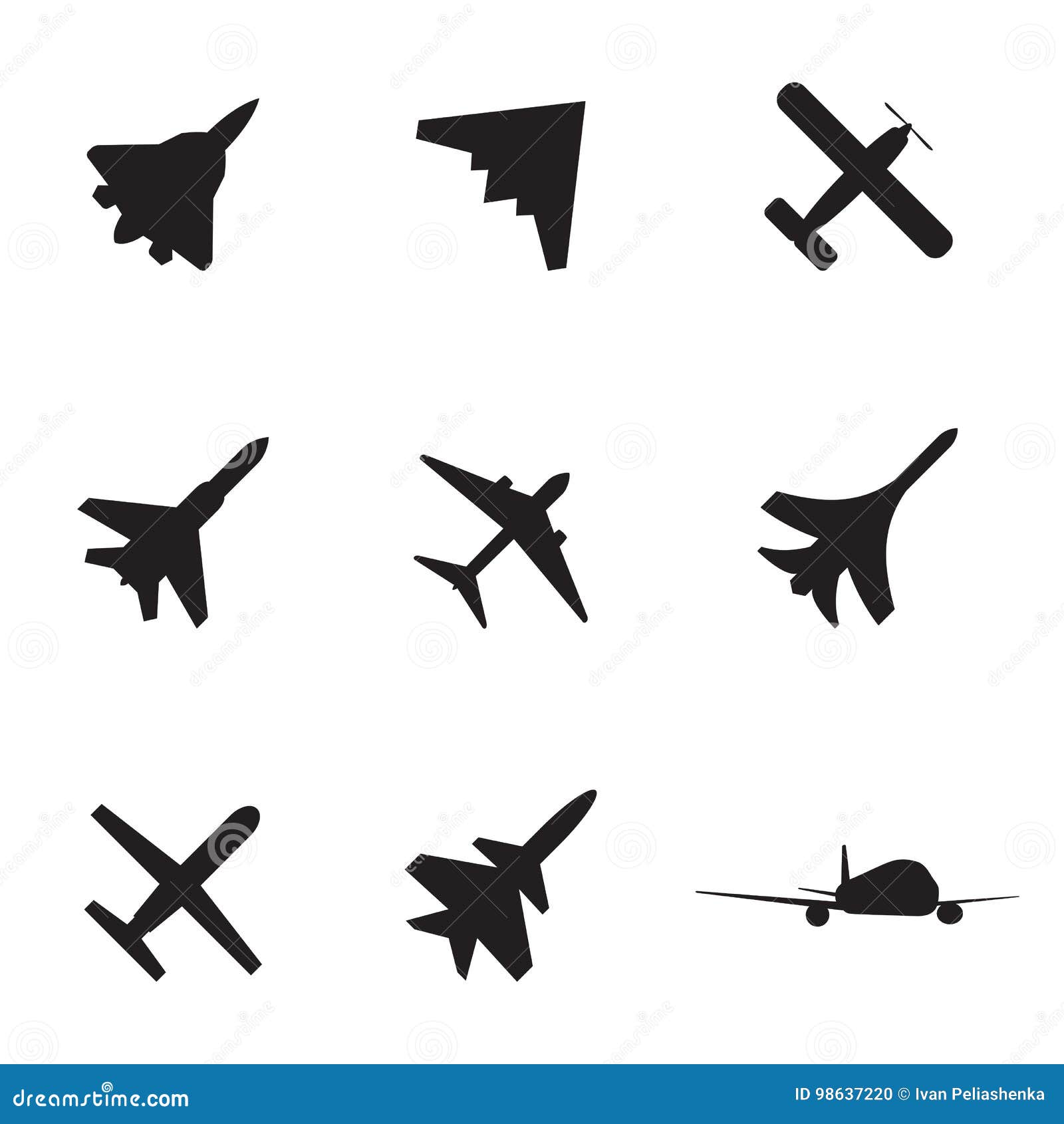 Aircraft icon set stock illustration. Illustration of passenger - 98637220