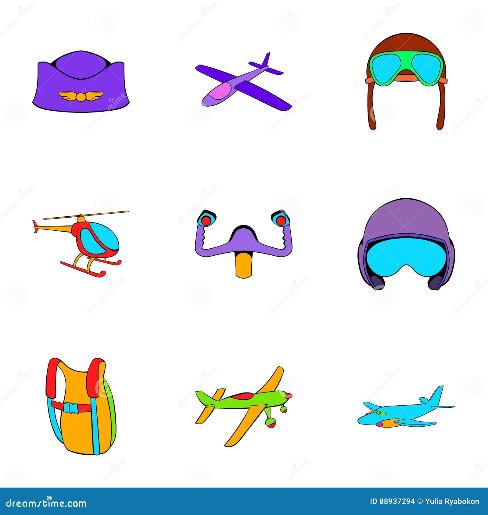 Aircraft Icons Set, Cartoon Style Stock Vector - Illustration of ...