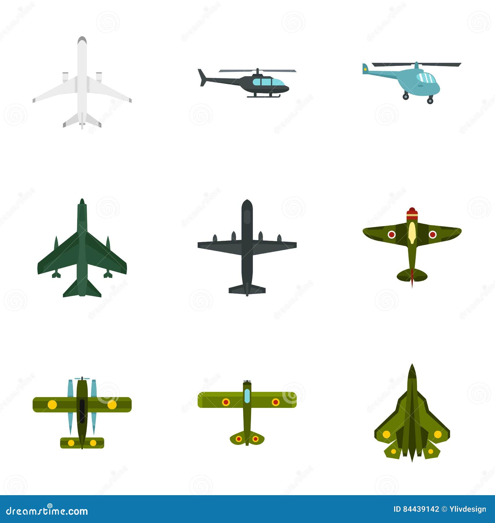 Aircraft Icons Set, Flat Style Stock Vector - Illustration of flat ...