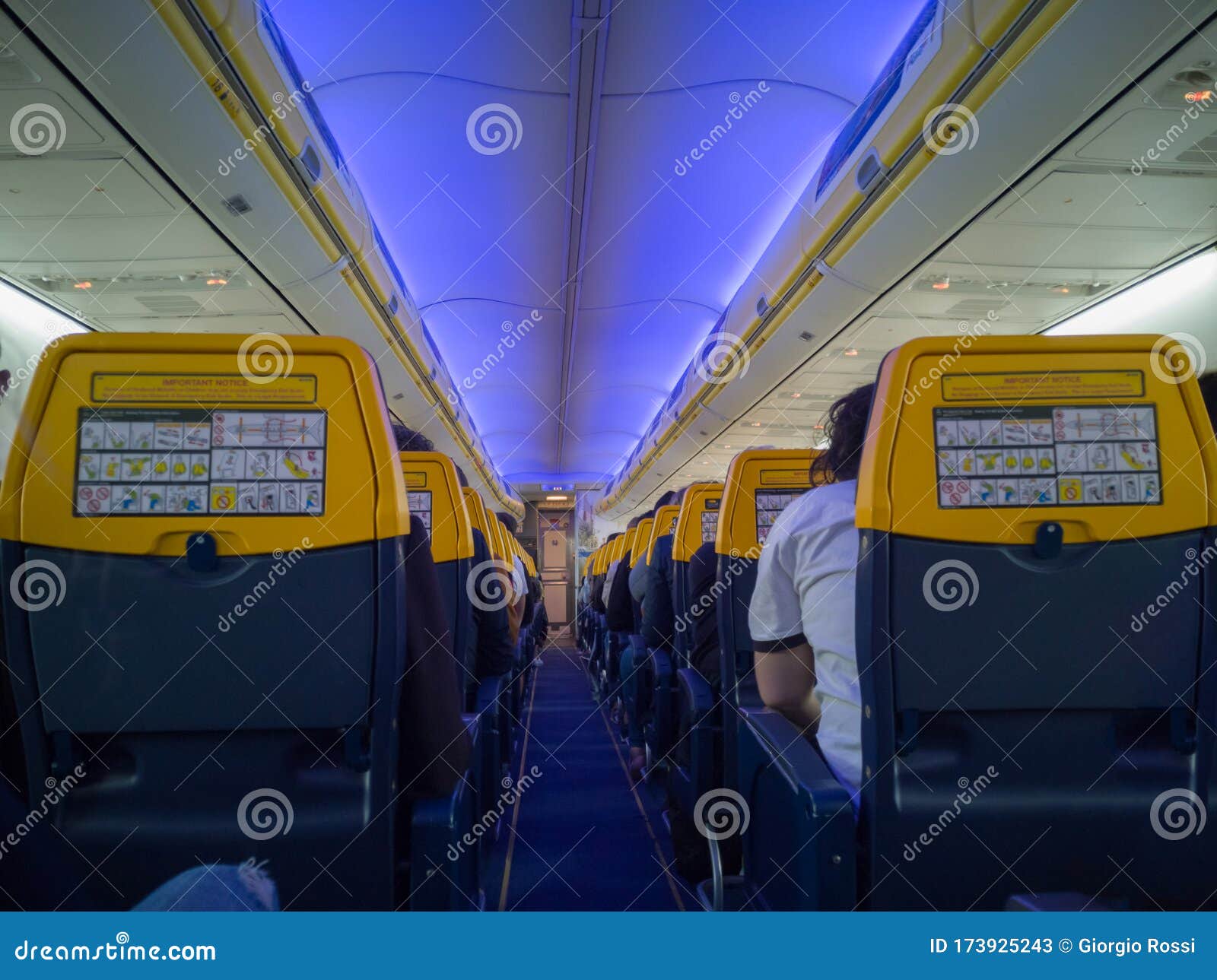 Aircraft Interiors and Cabin Full of Passengers during Flight Stock ...