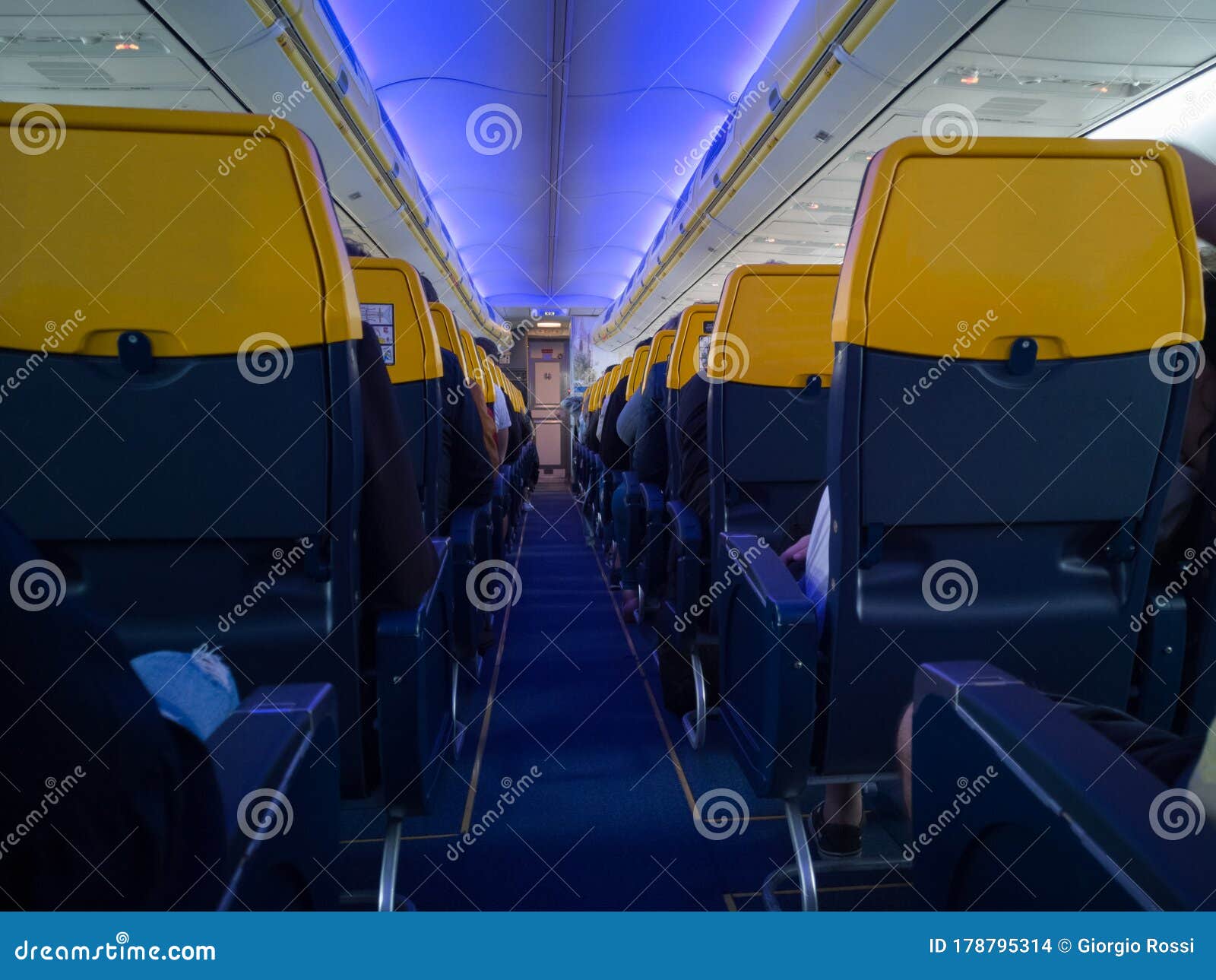 Aircraft Interiors and Cabin Full of Passengers during Flight Stock ...