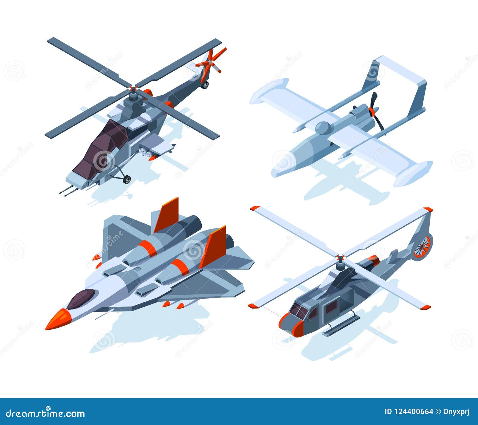 Aircraft Isometric. Warplanes and Helicopter Isolate on White ...