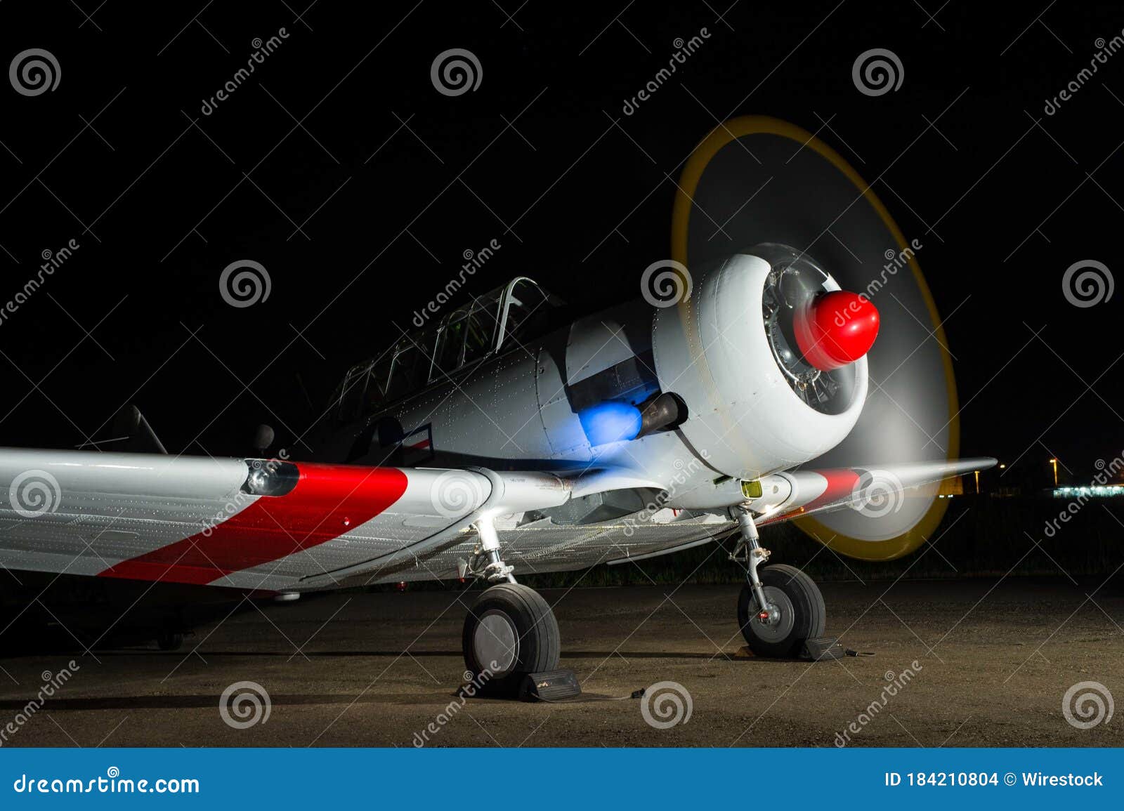 Aircraft with Its Propeller Spinning Fast at Night Stock Photo - Image ...