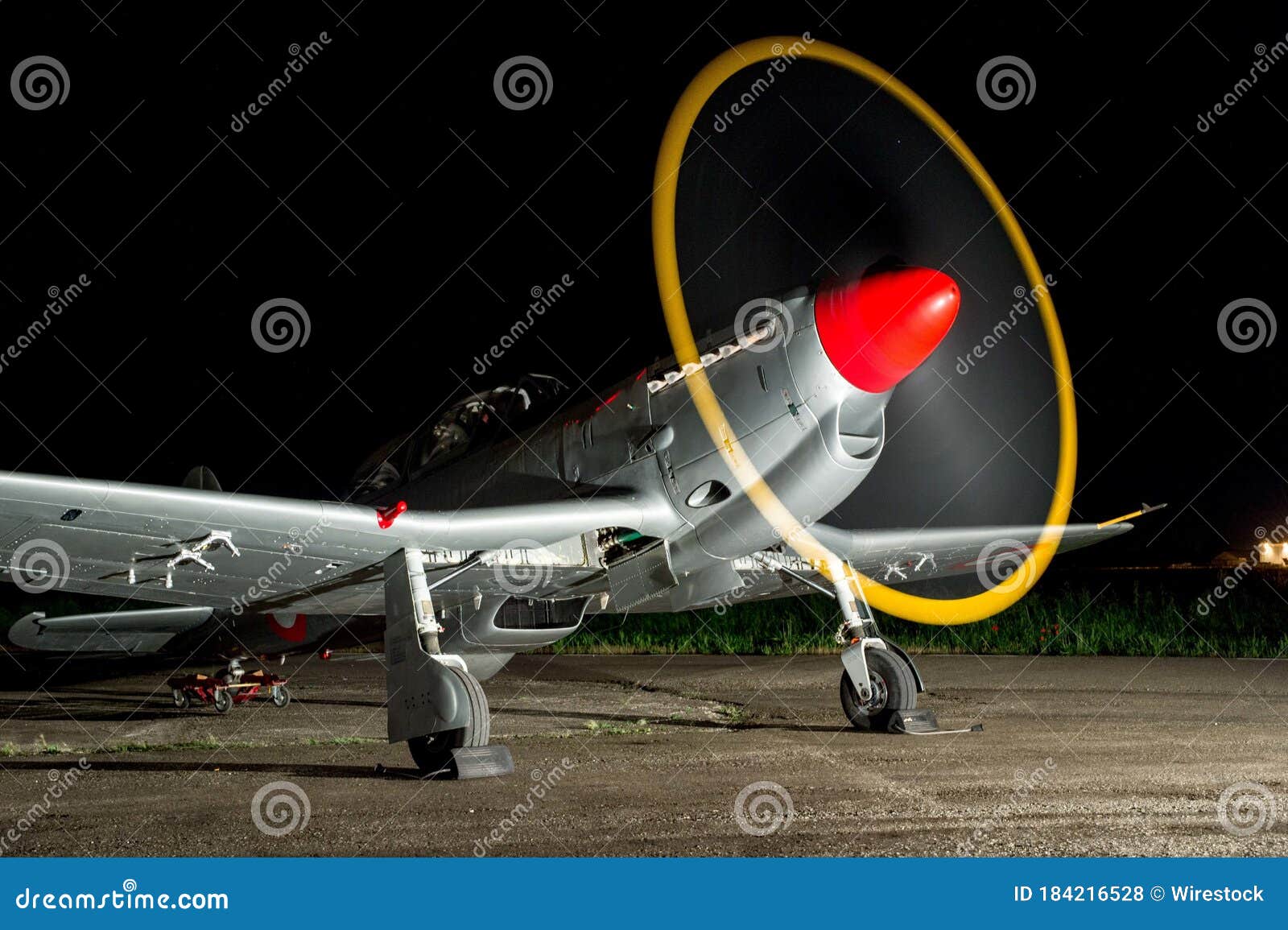 Aircraft with Its Propeller Spinning Fast at Night Stock Photo - Image ...