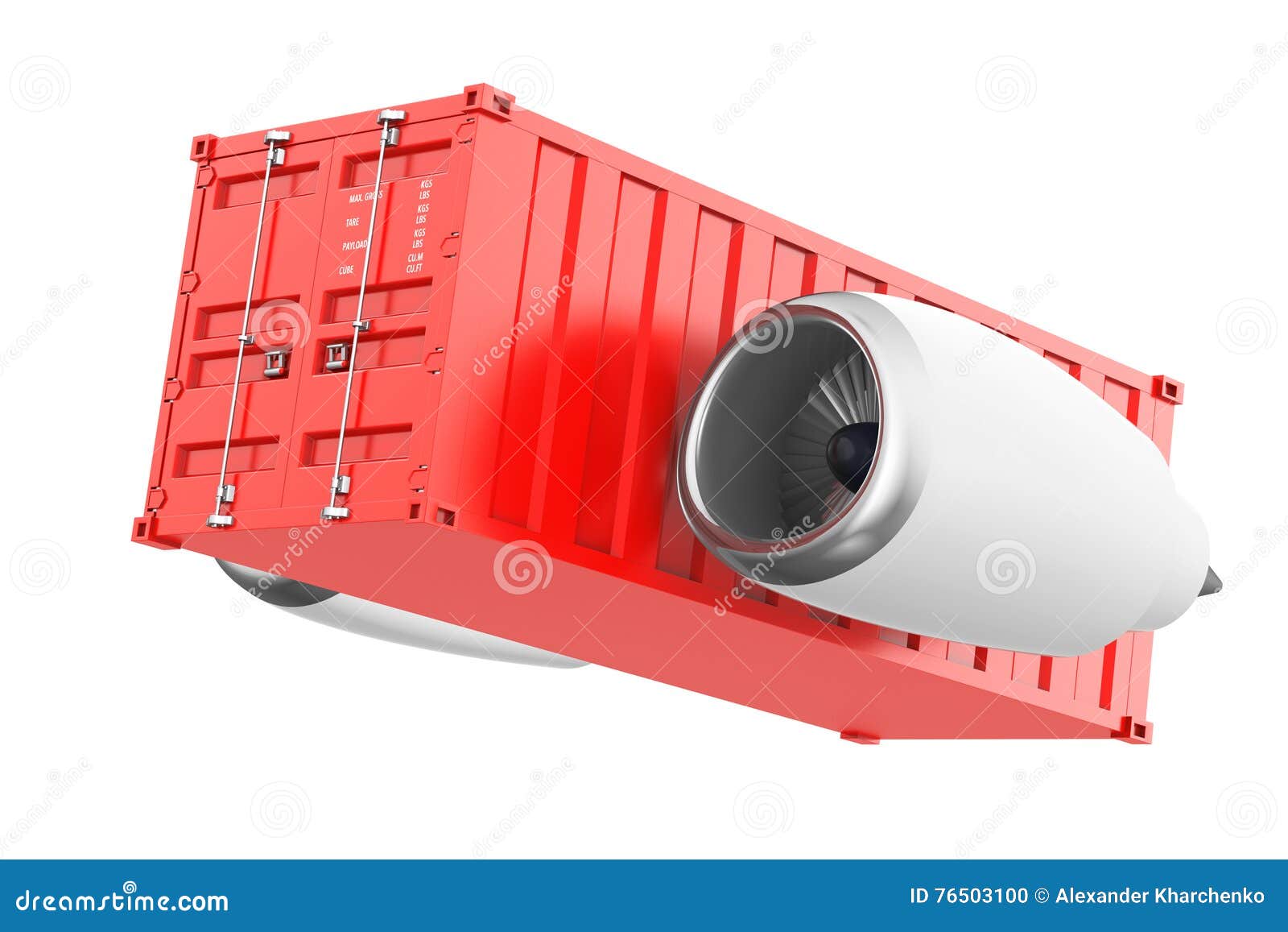 Aircraft Jet Engine with Shipping Container. 3d Rendering Stock ...
