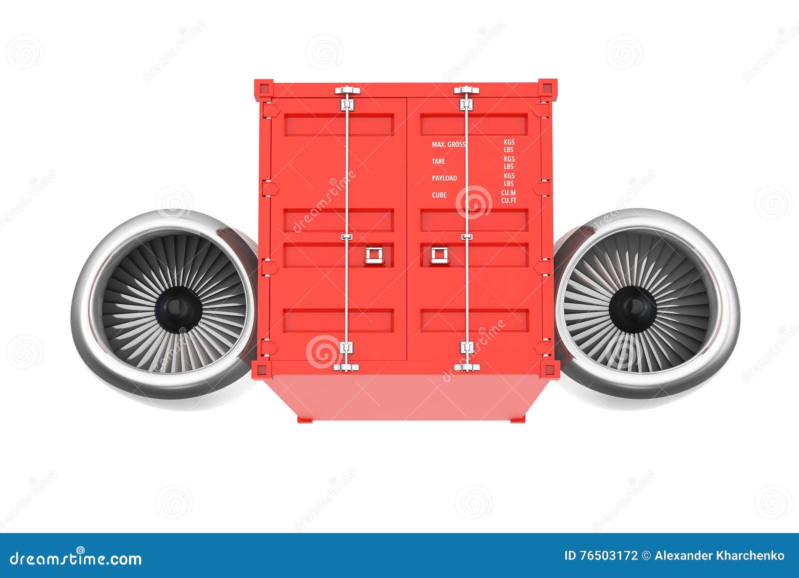 Aircraft Jet Engine With Shipping Container. 3d Rendering Royalty-Free ...