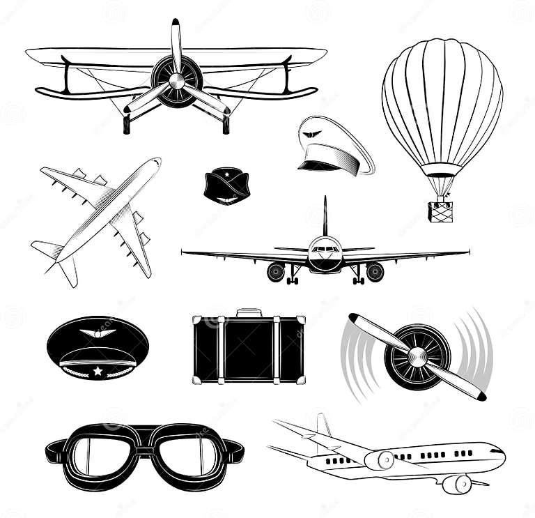 Aircraft Labels Set. Vector Illustration Stock Vector - Illustration of ...